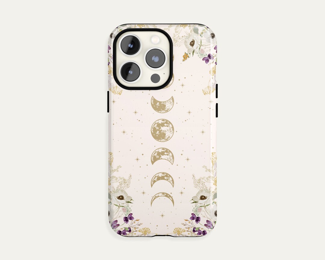 BOHO Moon Phases iPhone Case 15 14 13 12 11 Pro Max, Floral Celestial ...