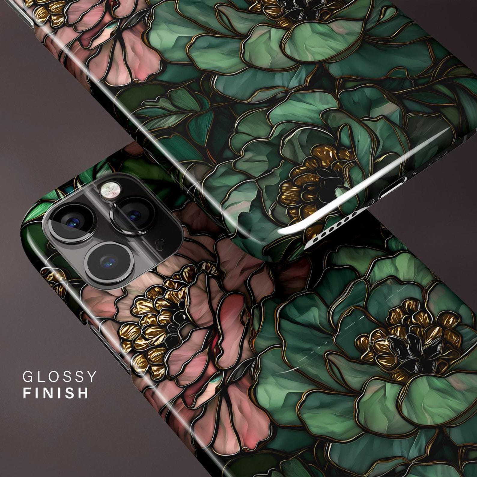 Green Stained Glass Phone Case, iPhone 16 15 14 13 12 11 Pro Max, S25 ...