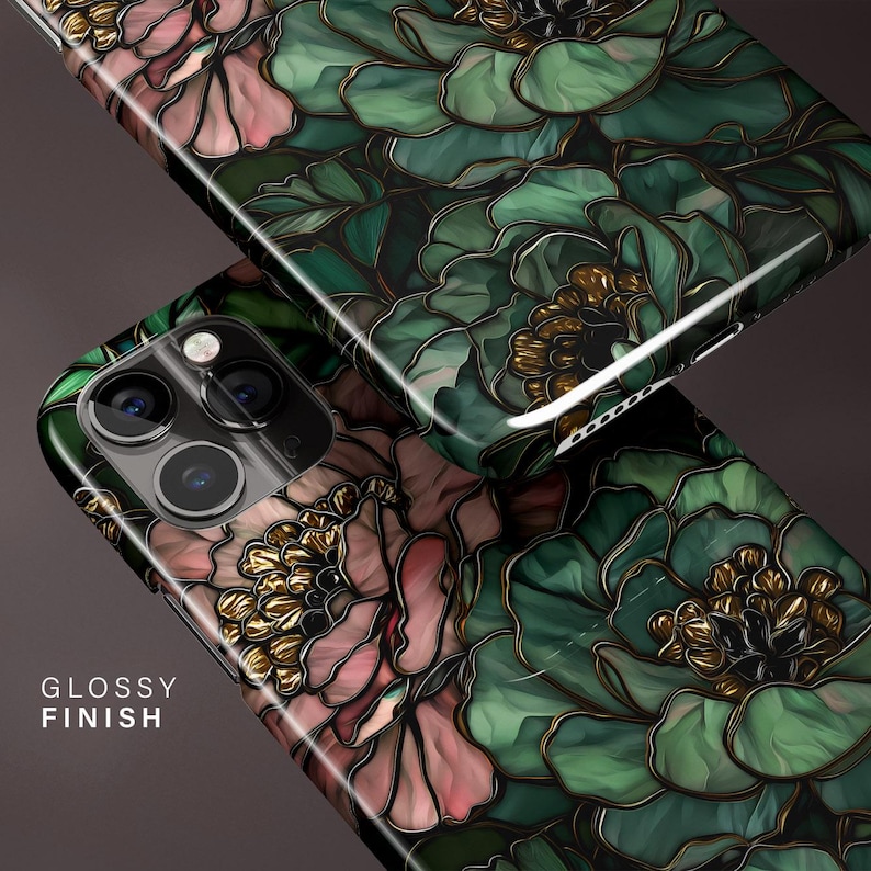 Green Stained Glass Phone Case, iPhone 16 15 14 13 12 11 Pro Max, S25 ...