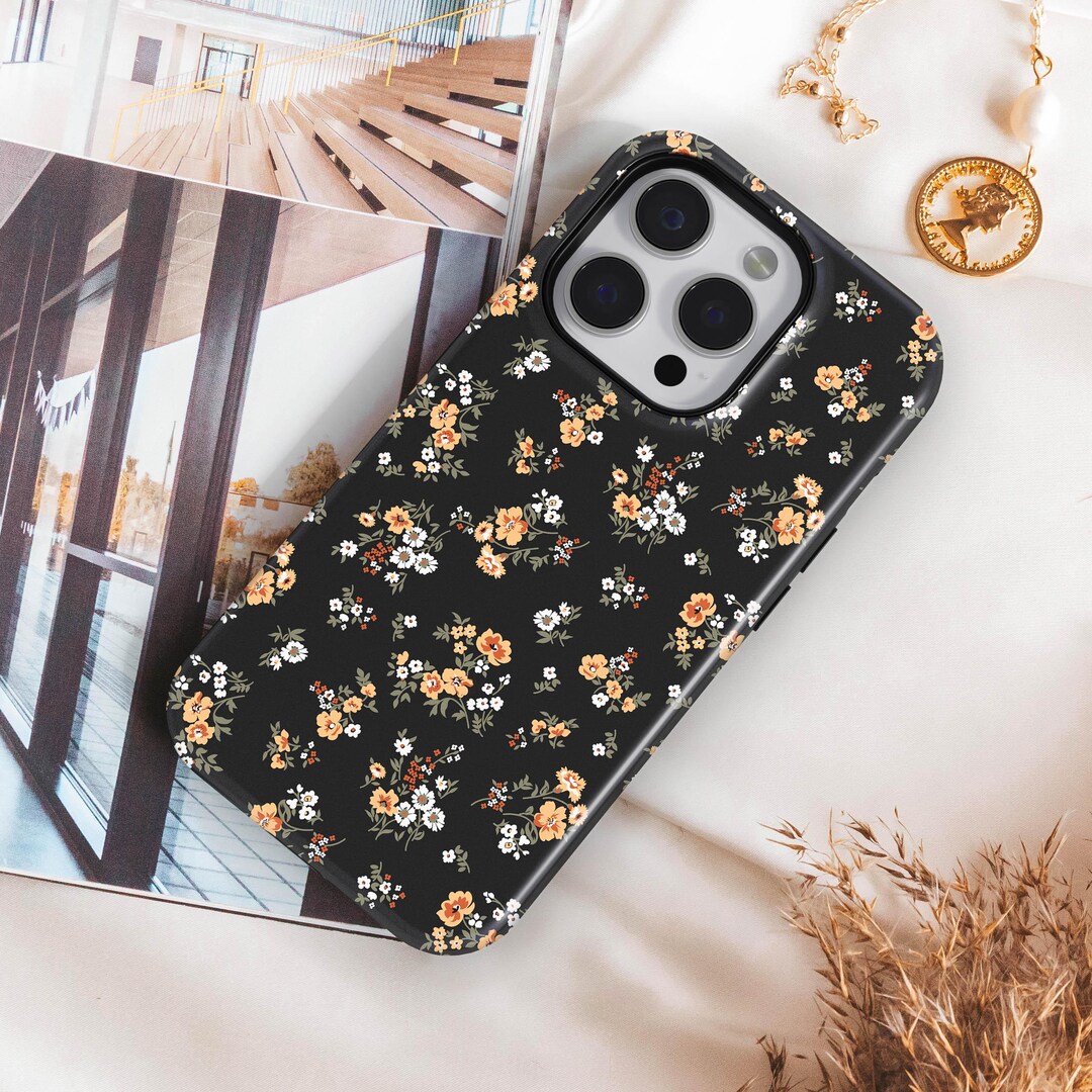 Black Dainty Floral Phone Case, Vintage iPhone 17 Pro Max Case, S26 ...