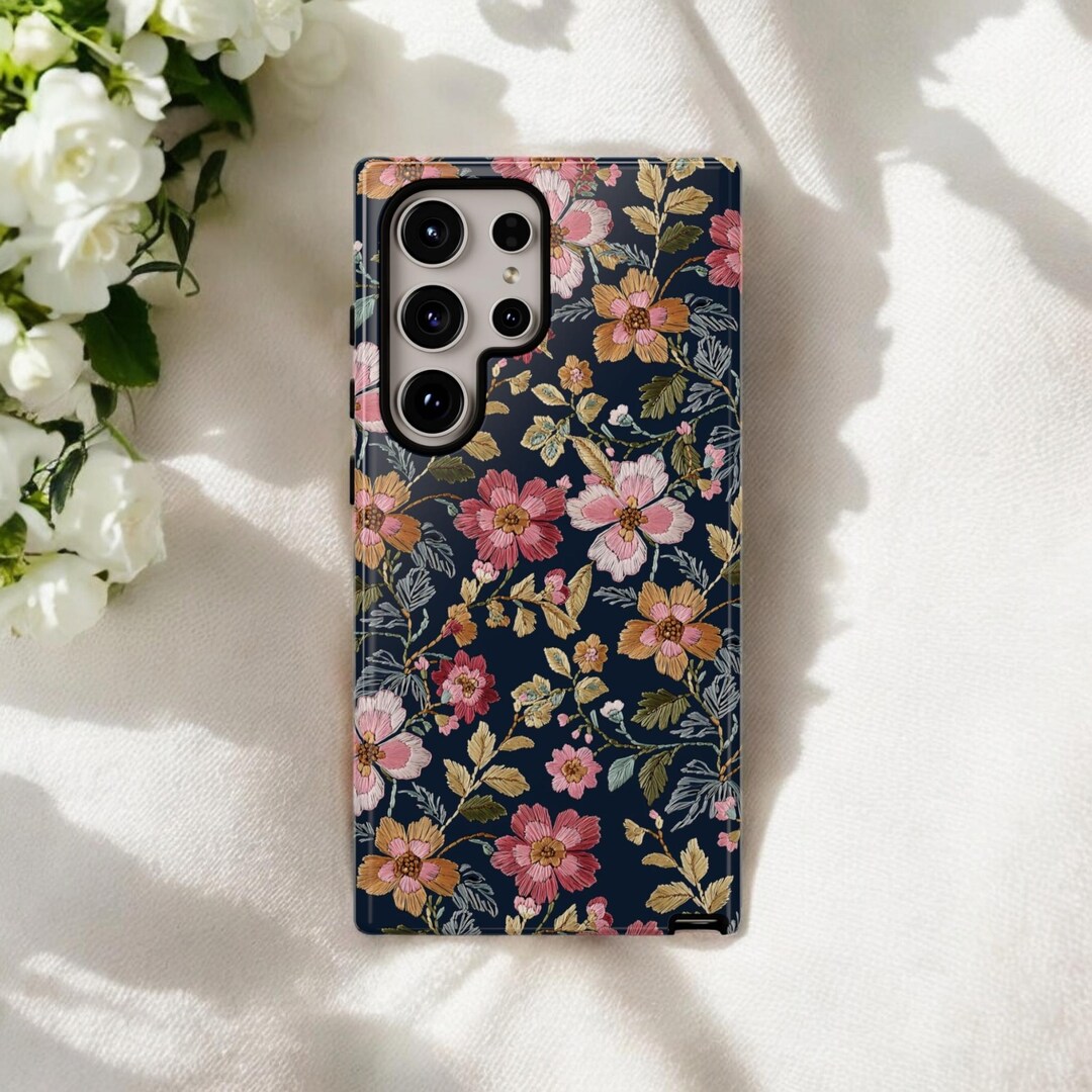 Floral Embroidery Phone Case S24 S23 S22 S21 Plus Ultra, Botanical S24 ...
