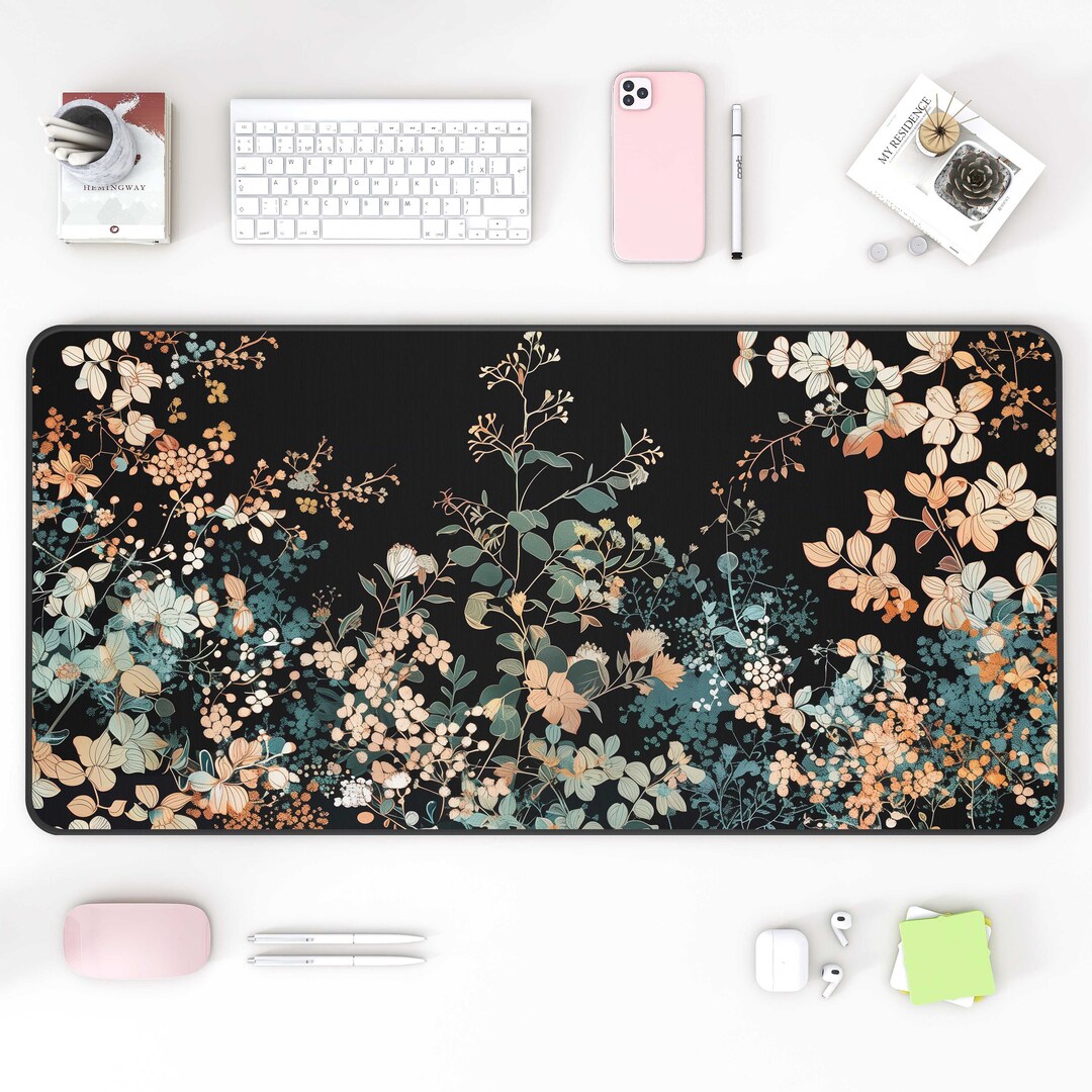 Botanical Cottagecore Desk Mat, Flower Floral Mousepad, Plant Aesthetic ...