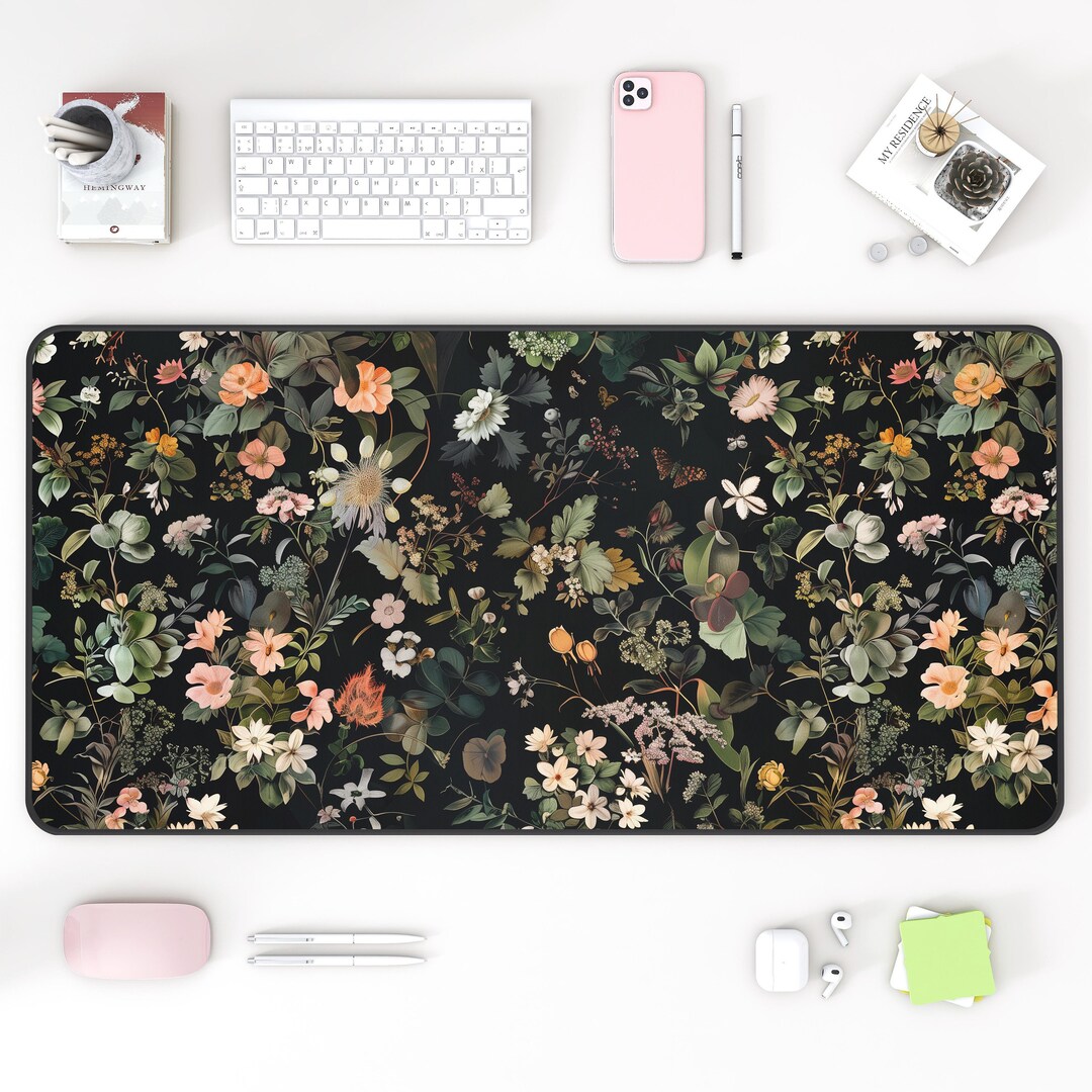 Cottagecore Botanical Desk Mat, Flower Floral Mousepad, Plant Aesthetic ...