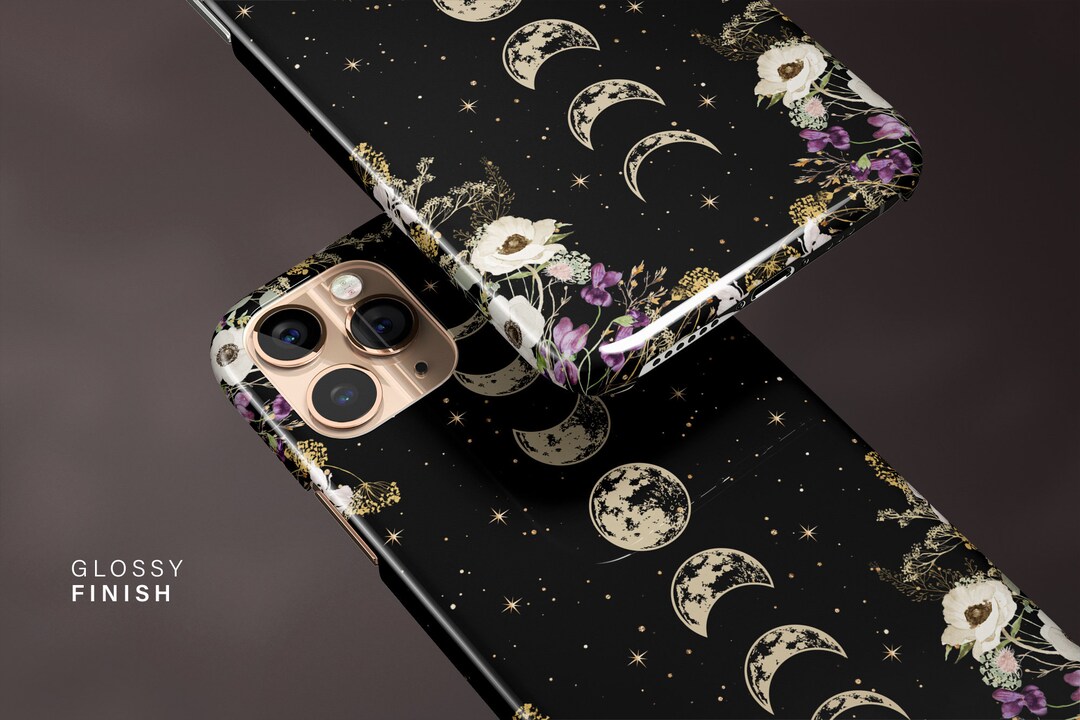 Moon Phases Celestial iPhone Case 15 14 13 12 11 Pro Max, Floral S23 ...