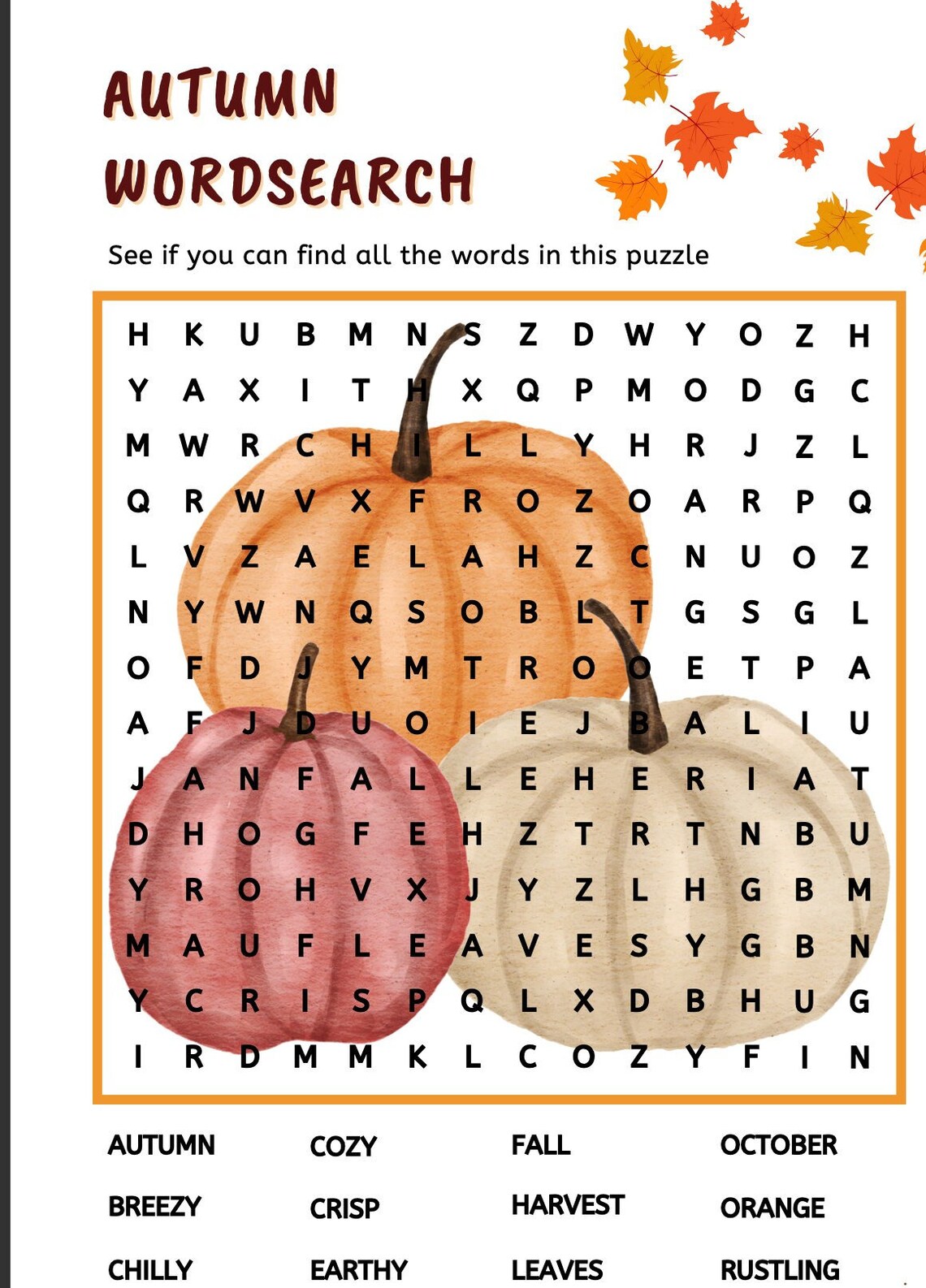 Autumn Wordsearch - Etsy