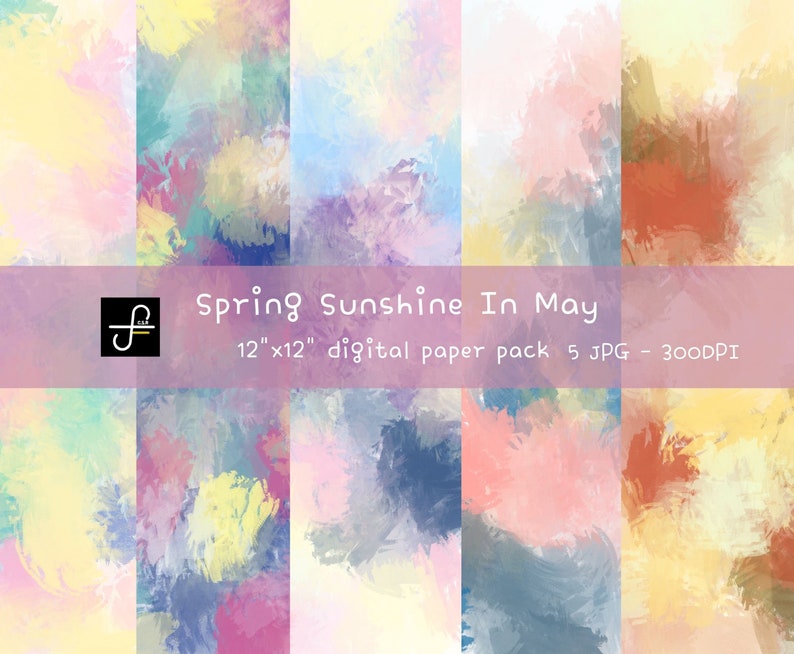 Spring Sunshine in May Abstract Art, 5 Digital Papers, Colorful ...