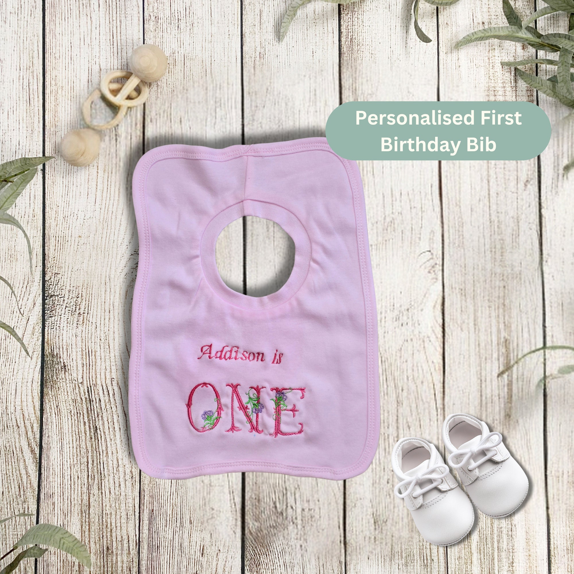 Personalised First Birthday Bib, Baby Name Bib, Floral Letters Bib ...