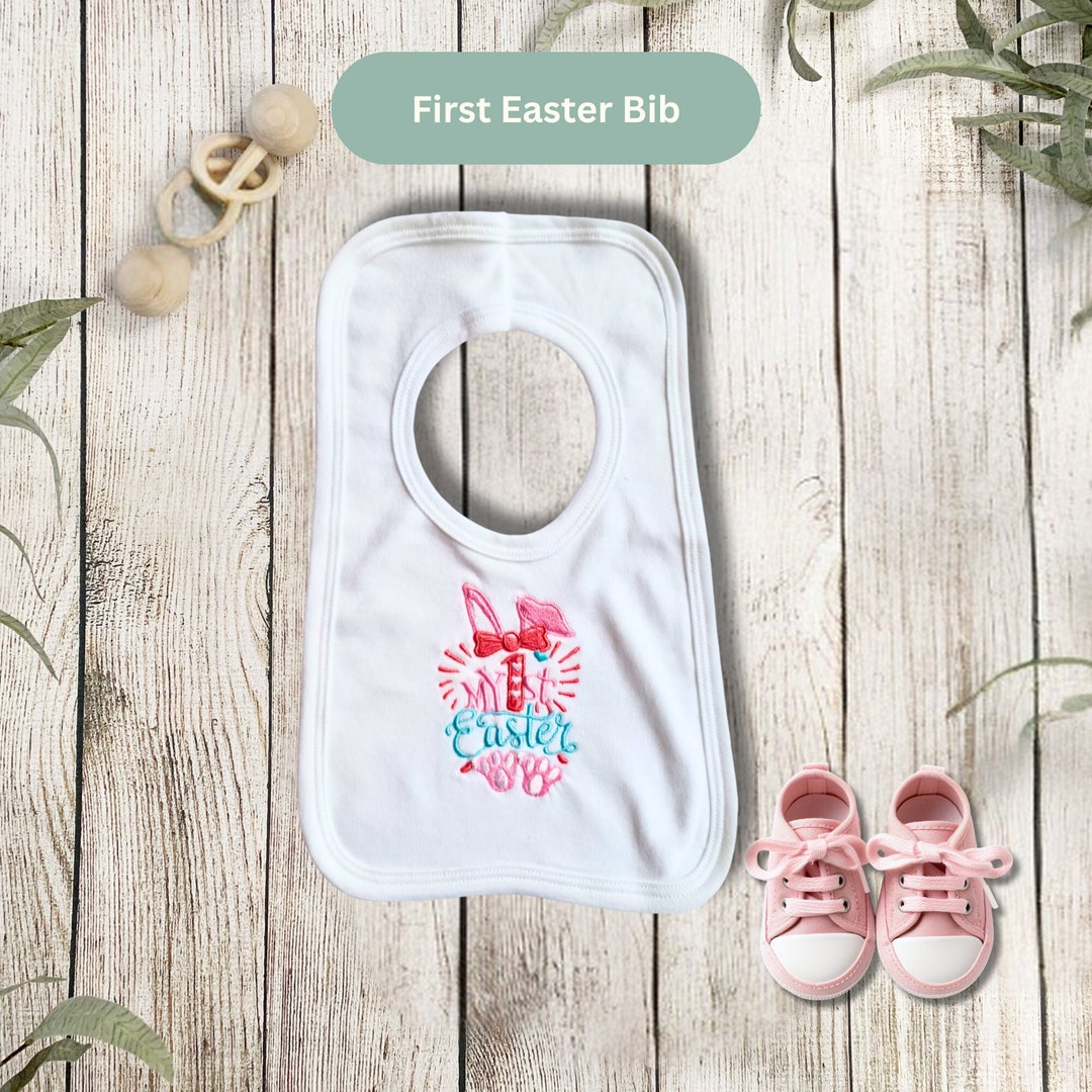 First Easter Baby Bib, Rabbit Baby Bib for Sister, Embroidered Bib for ...