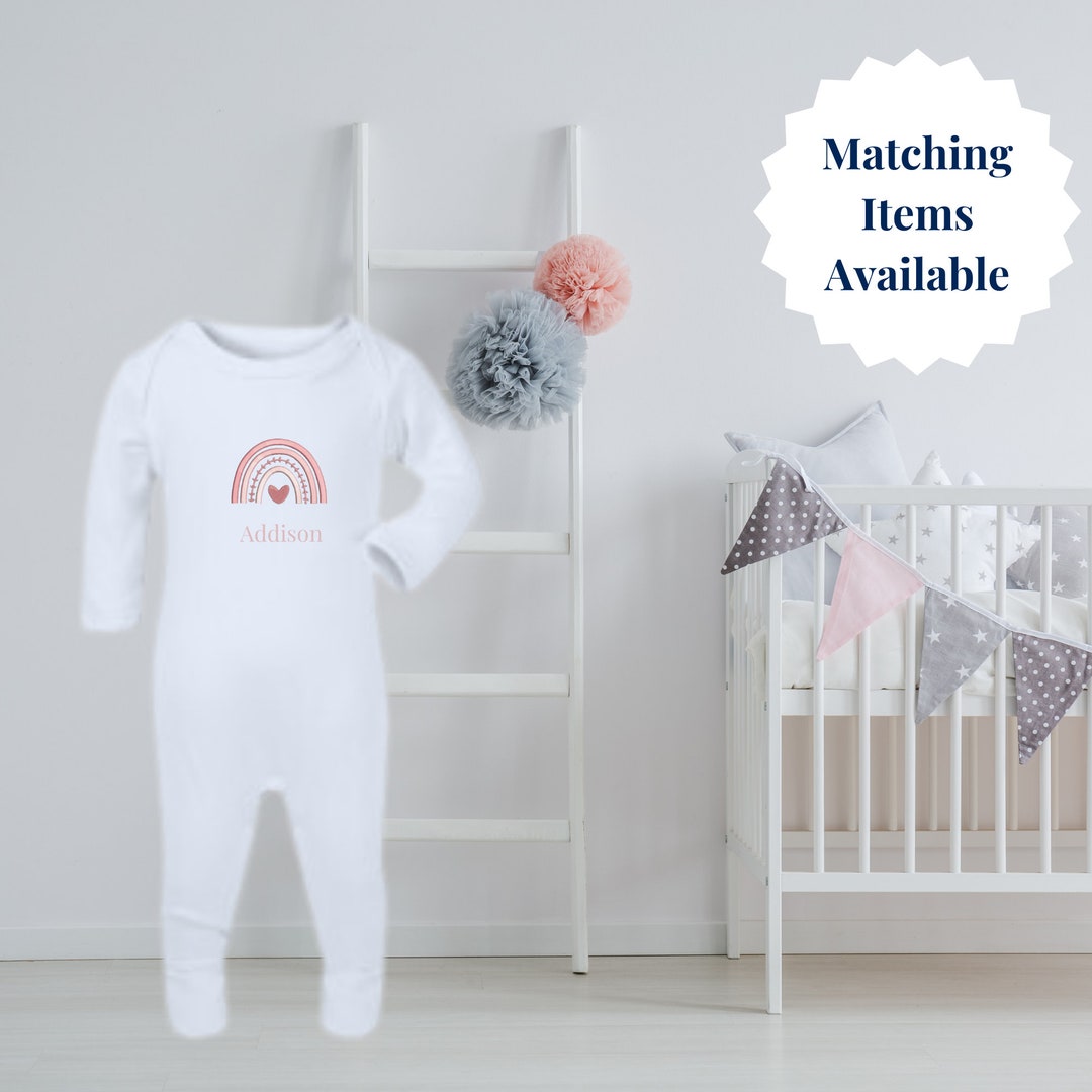 Personalised Boho Rainbow Baby Romper, Custom Sleepsuit, Personalised ...