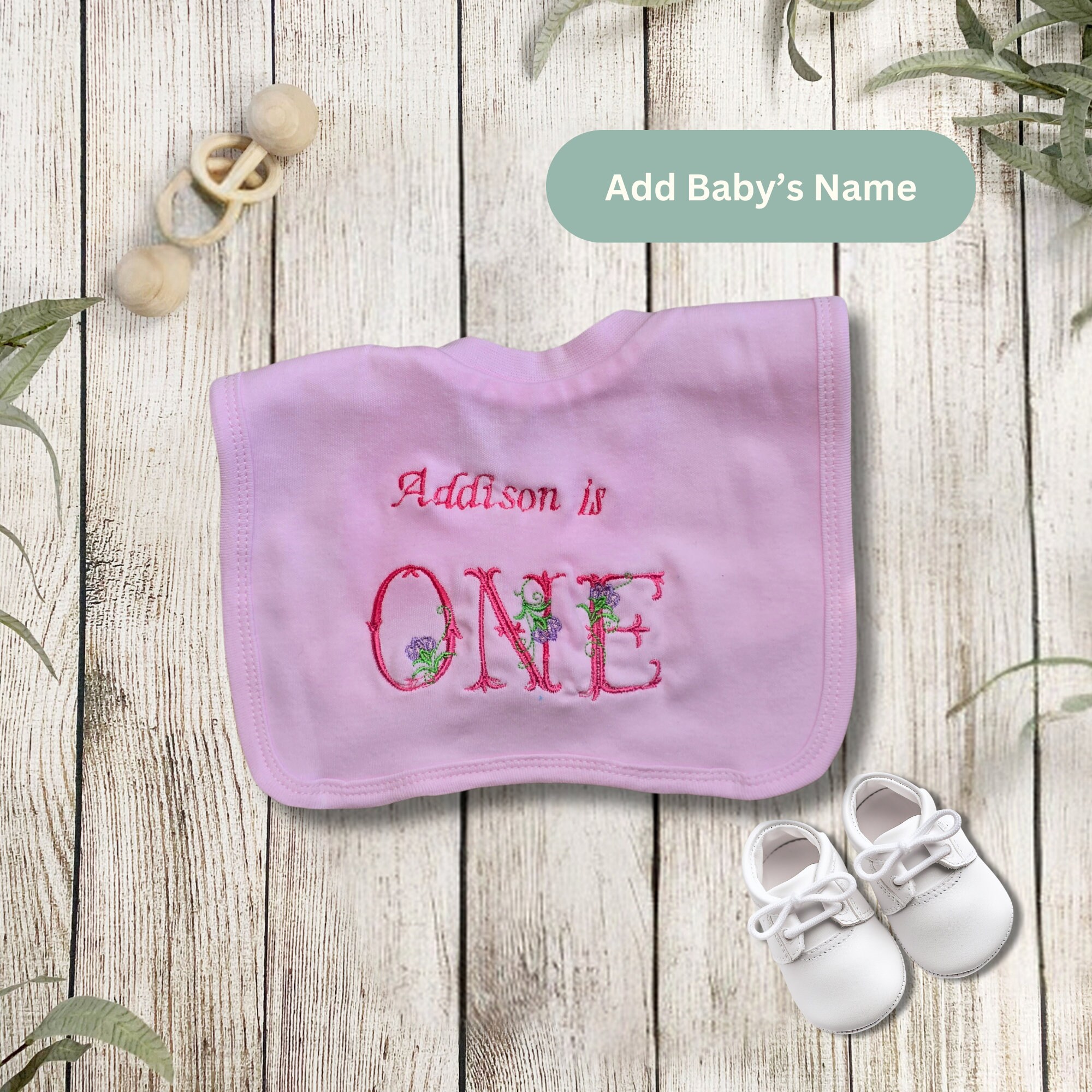 Personalised First Birthday Bib, Baby Name Bib, Floral Letters Bib ...