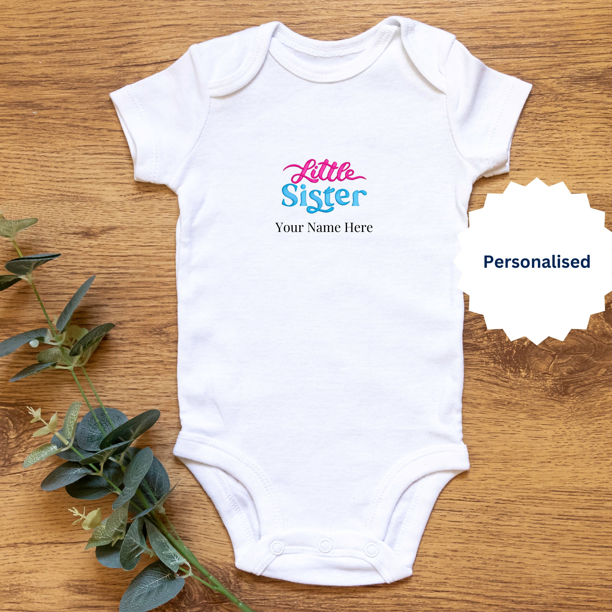 Personalised Little Sister Baby Romper, Custom Sleepsuit, Personalised ...
