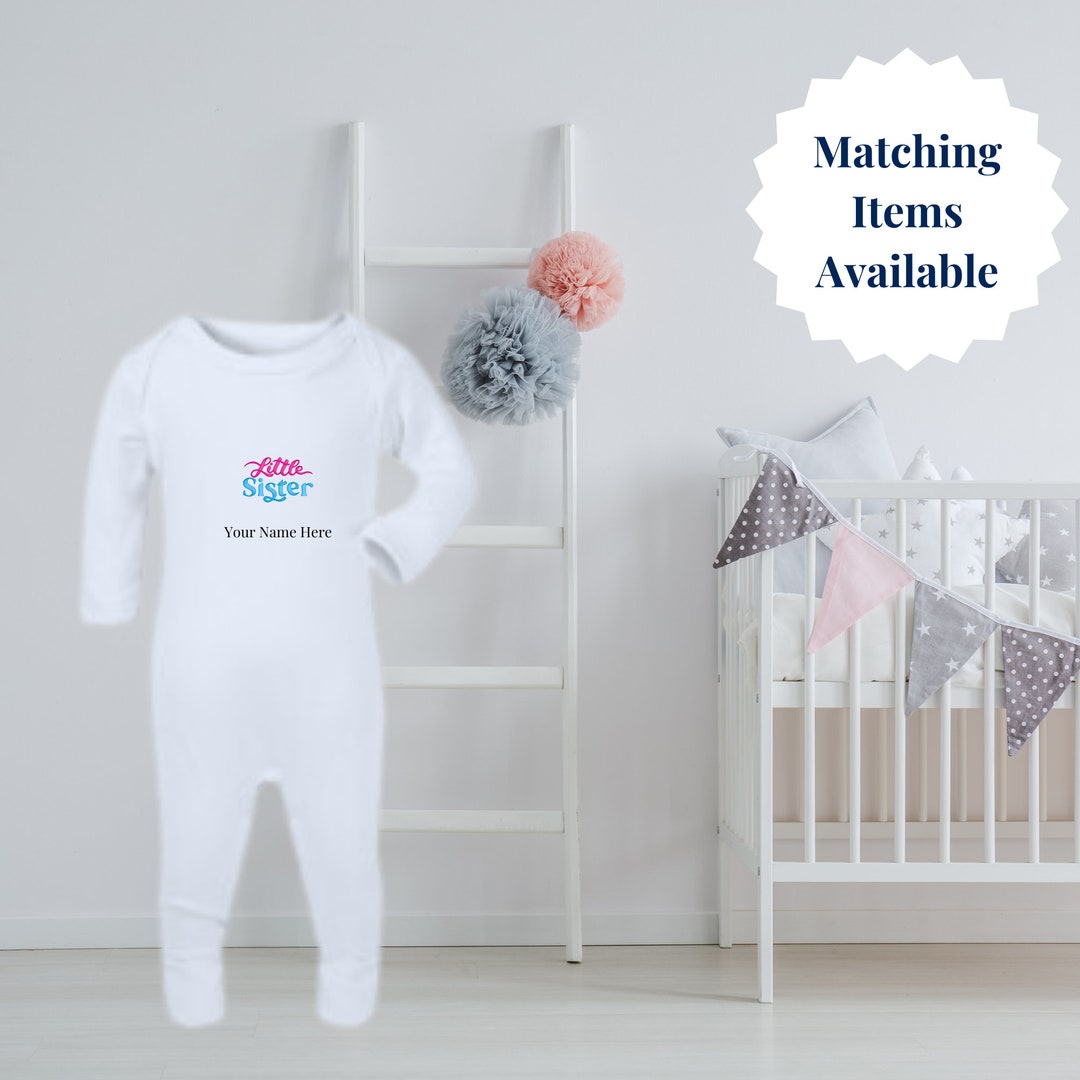 Personalised Little Sister Baby Romper, Custom Sleepsuit, Personalised ...