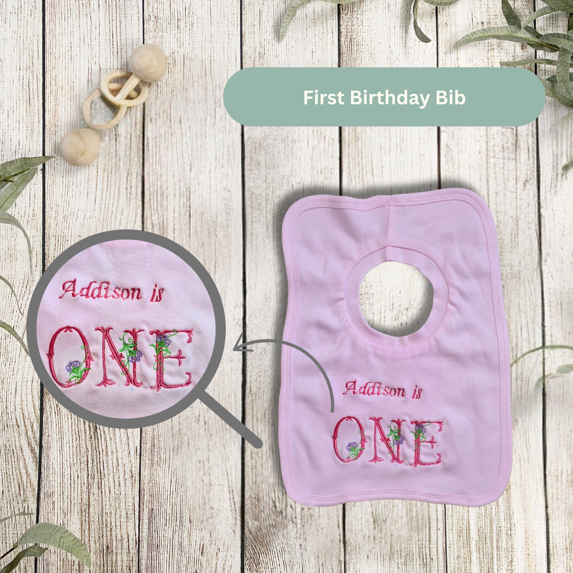 Personalised First Birthday Bib, Baby Name Bib, Floral Letters Bib ...