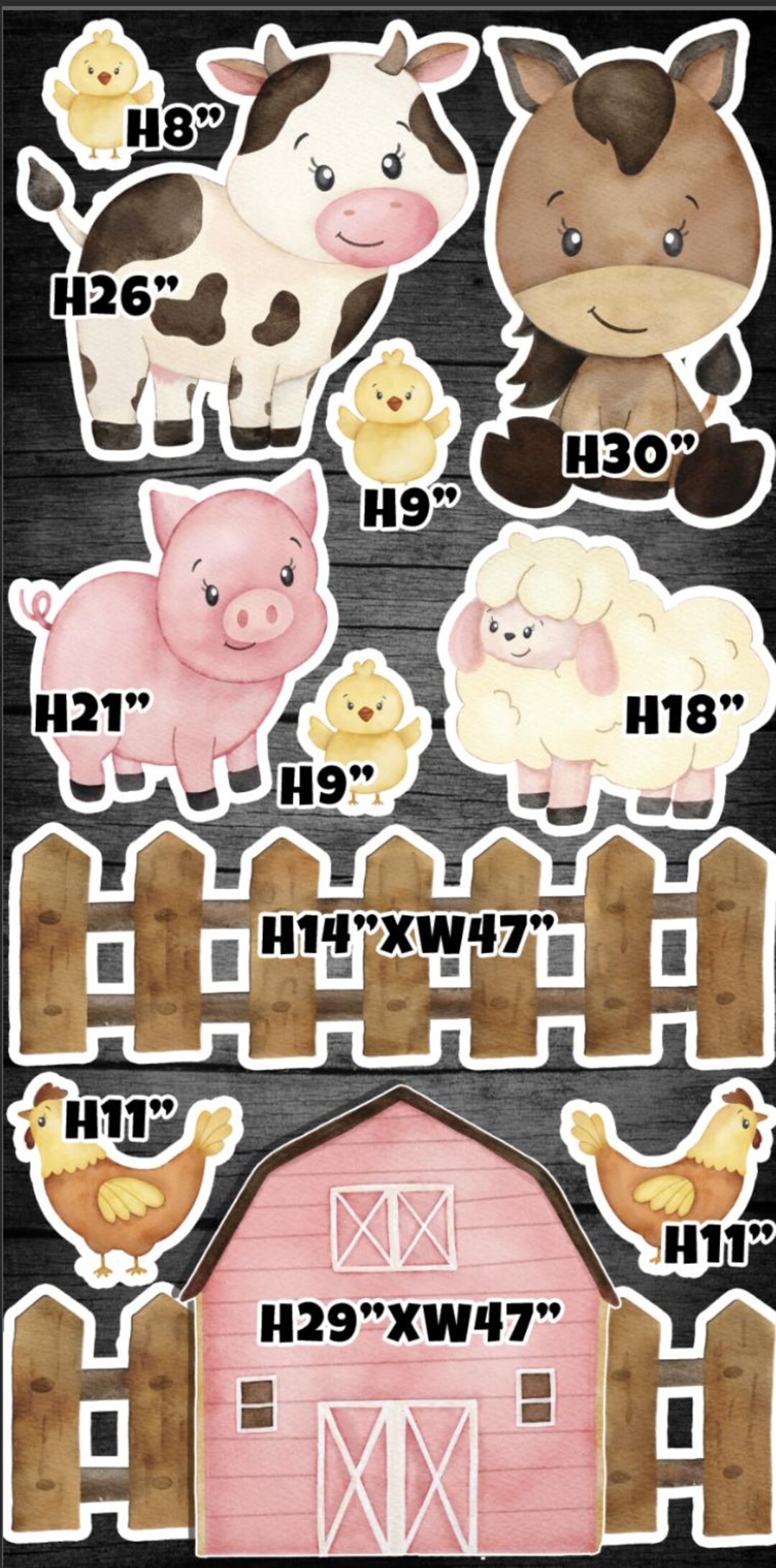 AB1473FS Farm Animals Party Prop Set, Stands Not Included, Scored for ...