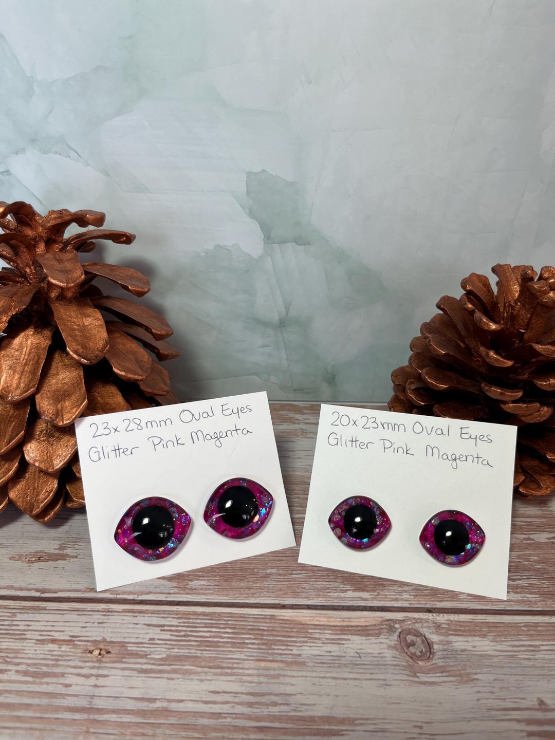Handpainted Safety Eyes Oval Black Pupil Glitter Pink Magenta 1 Pair ...
