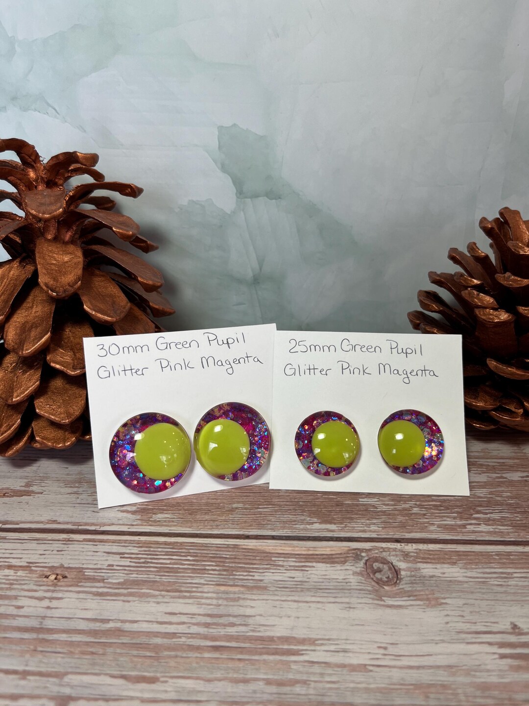 Handpainted Safety Eyes Green Pupil Glitter Pink Magenta 1 Pair Offset ...