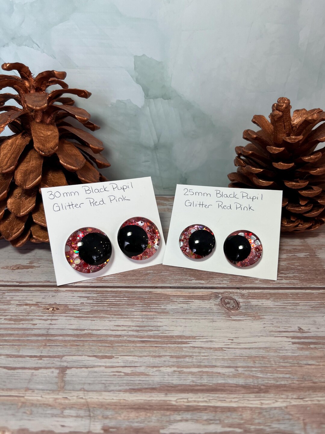 Handpainted Safety Eyes Black Pupil Glitter Red Pink 1 Pair Offset ...