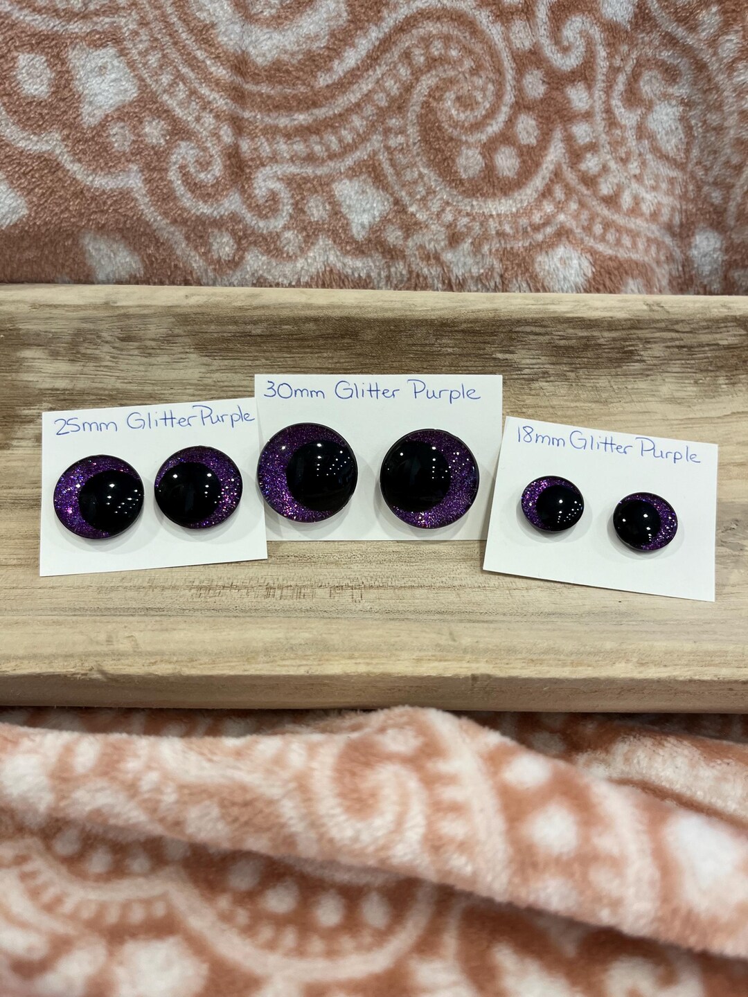 Handpainted Safety Eyes Black Pupil Glitter Purple 1 Pair Offset ...