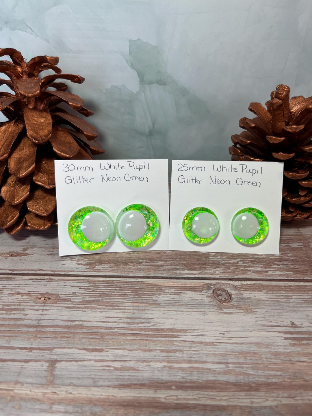 Handpainted Safety Eyes White Pupil Holographic Glitter Neon Green 1 ...