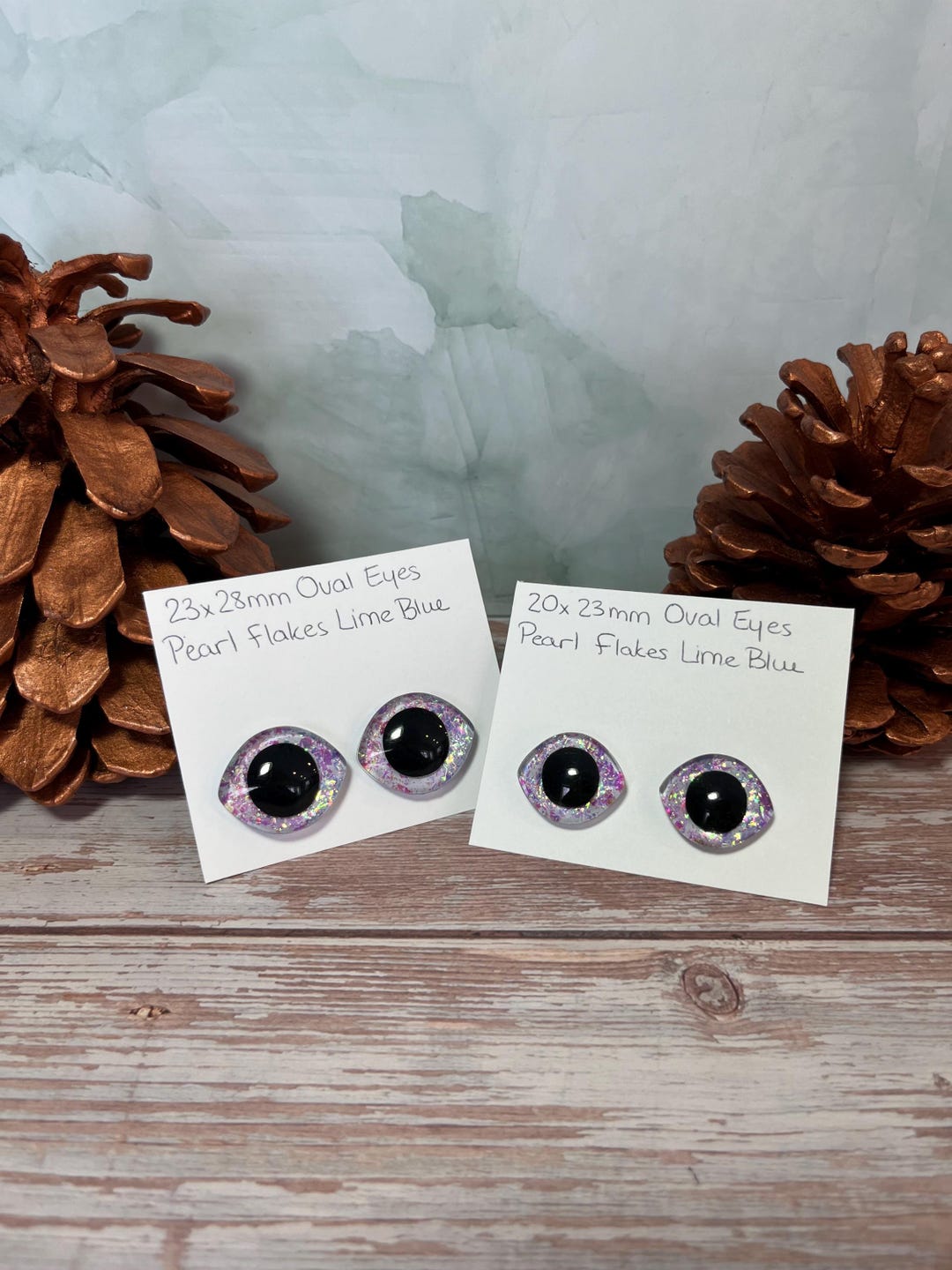 Handpainted Safety Eyes Oval Black Pupil Pearl Flakes Lime Blue 1 Pair ...