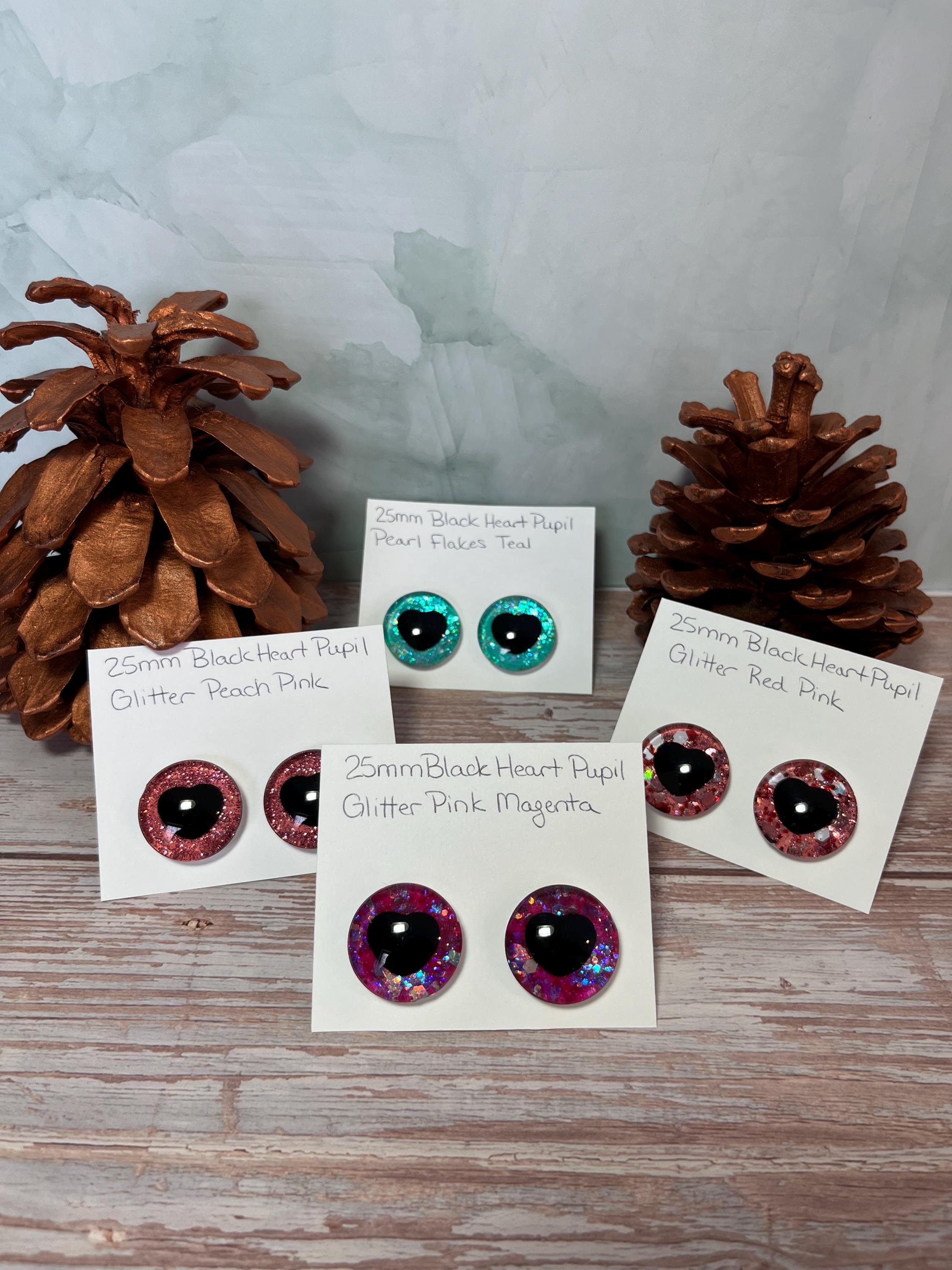 Handpainted Safety Eyes Black Heart Pupil Holographic Flakes 1 Pair ...
