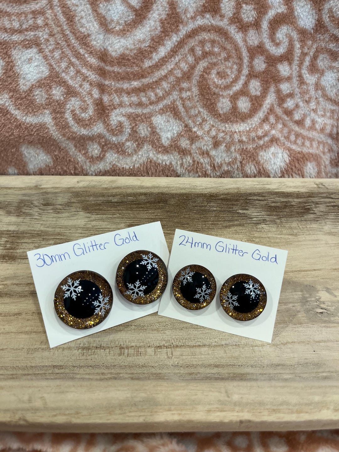 Handpainted Safety Eyes Black Pupil Glitter Snowflake Christmas Gold 1 ...