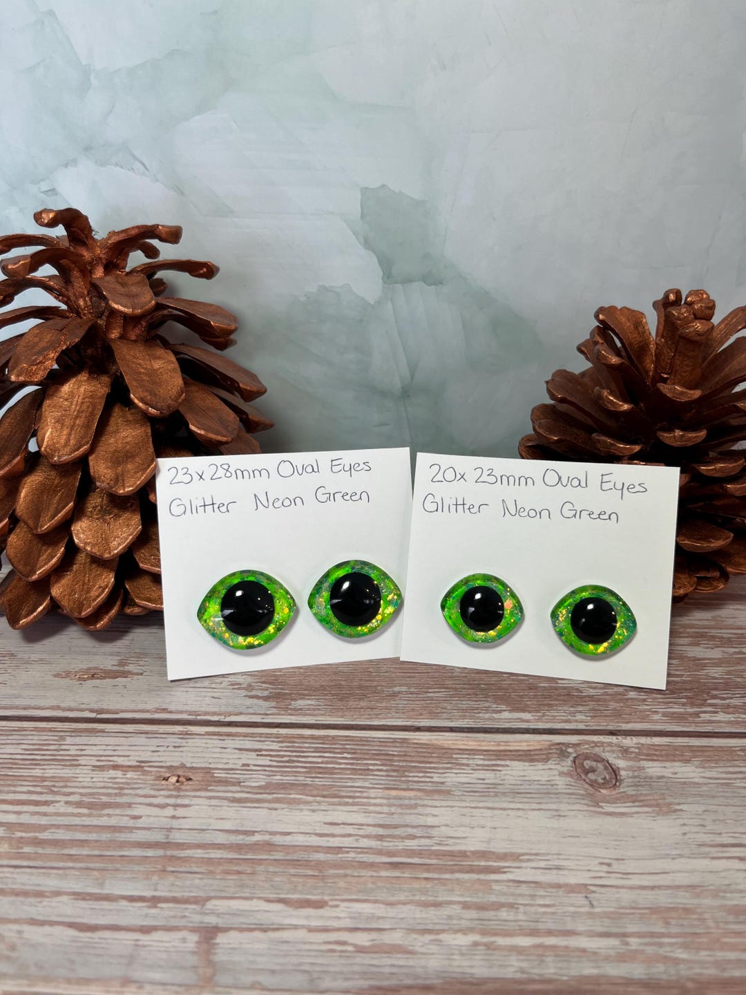 Handpainted Safety Eyes Oval Black Pupil Glitter Neon Green 1 Pair ...