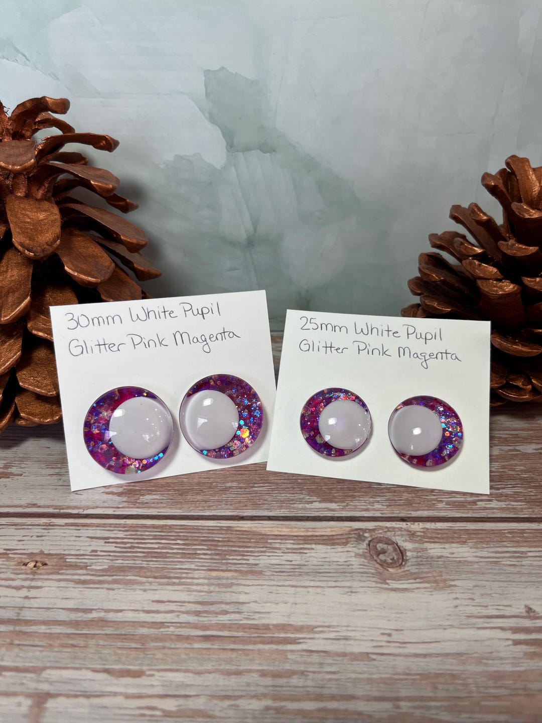 Handpainted Safety Eyes White Pupil Glitter Pink Magenta 1 Pair Offset ...