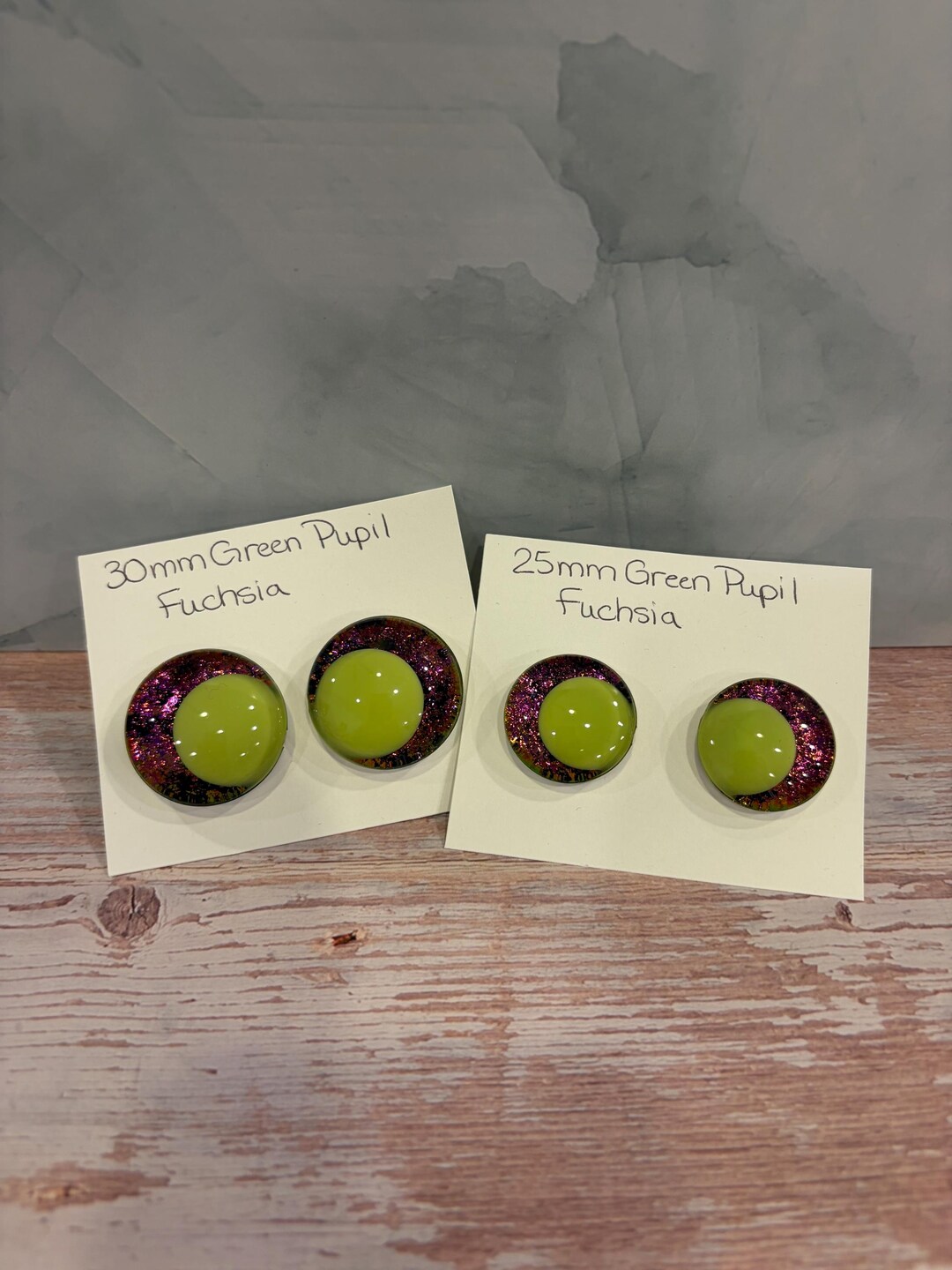Handpainted Safety Eyes Green Pupil Holographic Fuchsia 1 Pair Offset ...