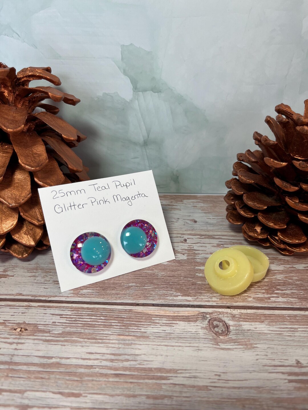 Handpainted Safety Eyes Teal Pupil Glitter Pink Magenta 1 Pair Offset ...