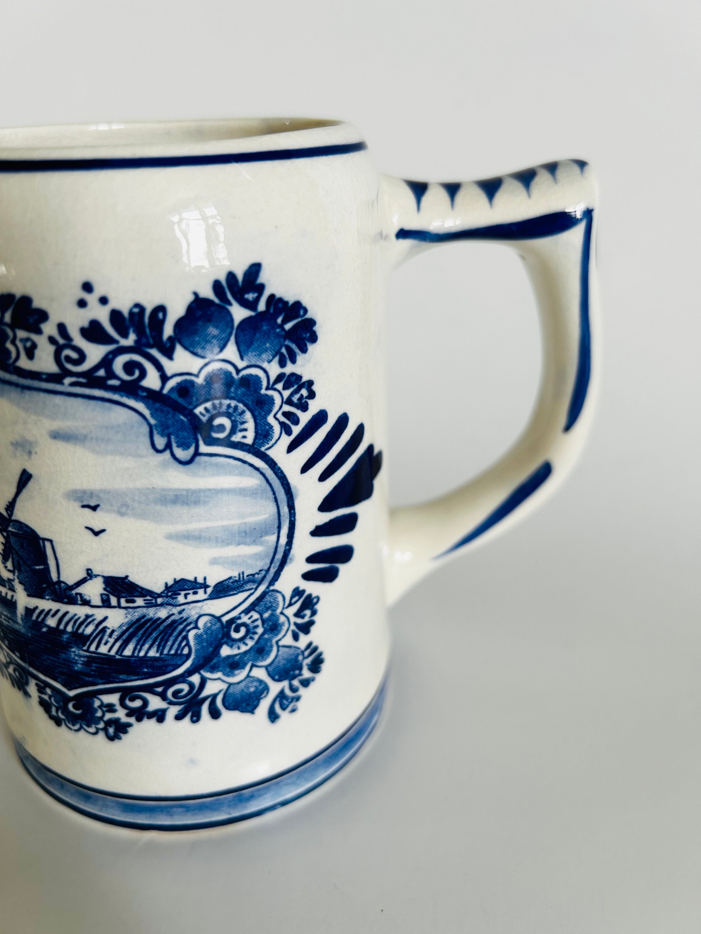 Vintage Hand Painted Delft Blue Tankard Mug - Etsy