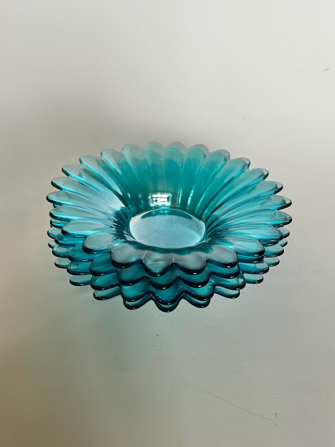 Set of 4 Vintage Turquoise Glass Flower Dishes Tealight Votive Holders ...