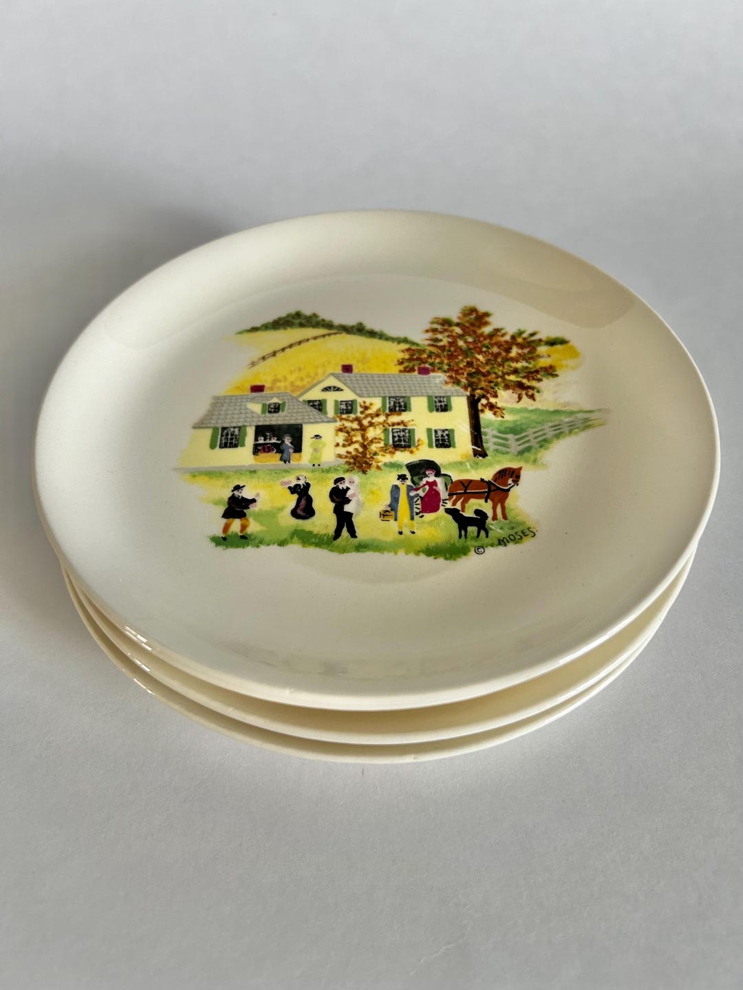 Set of 4 Vintage Grandma Moses by Crown Potteries Co. Bread and Butter ...
