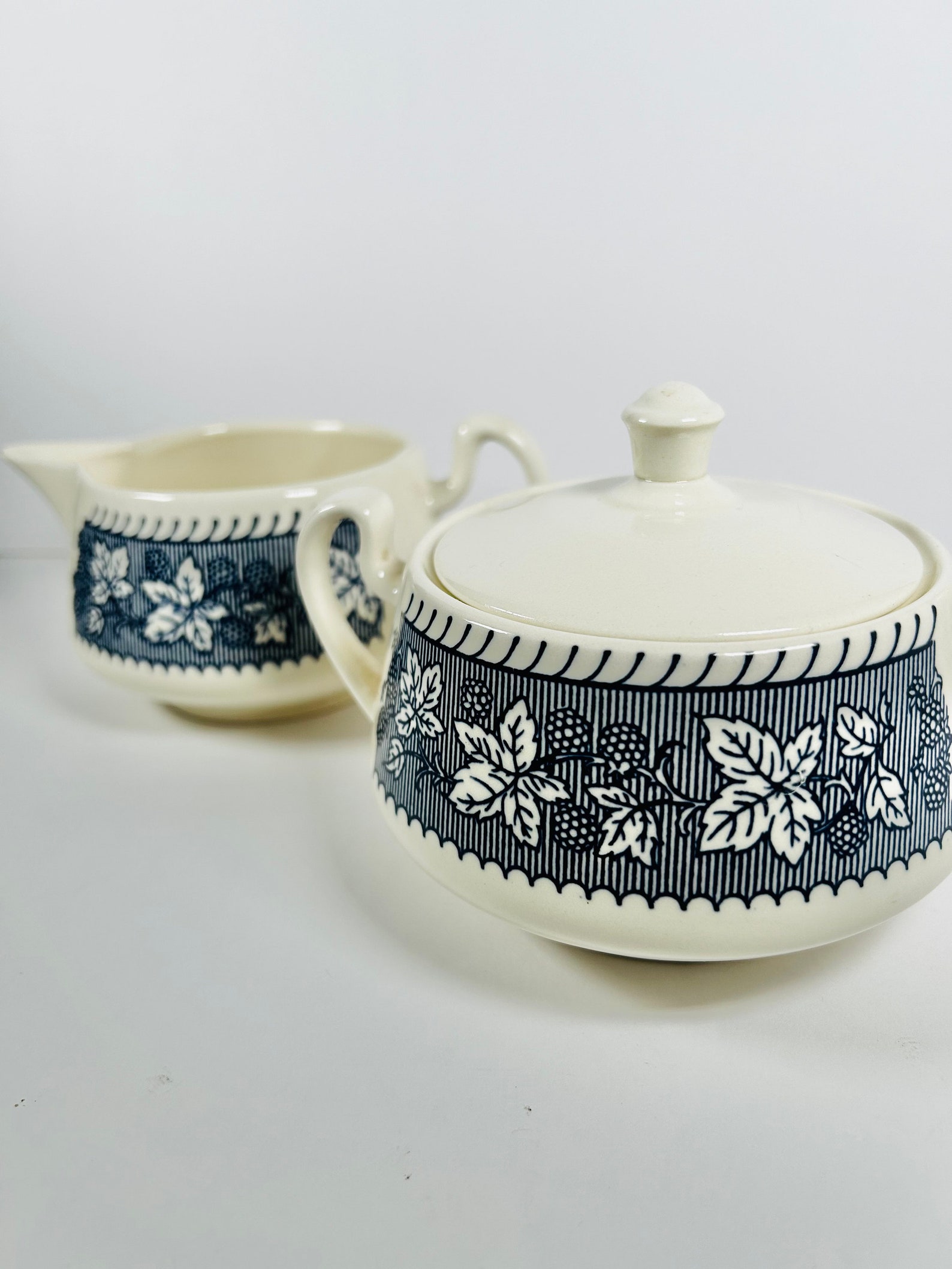 Vintage Homer Laughlin Shakespeare Country Blue Sugar and Creamer Set ...