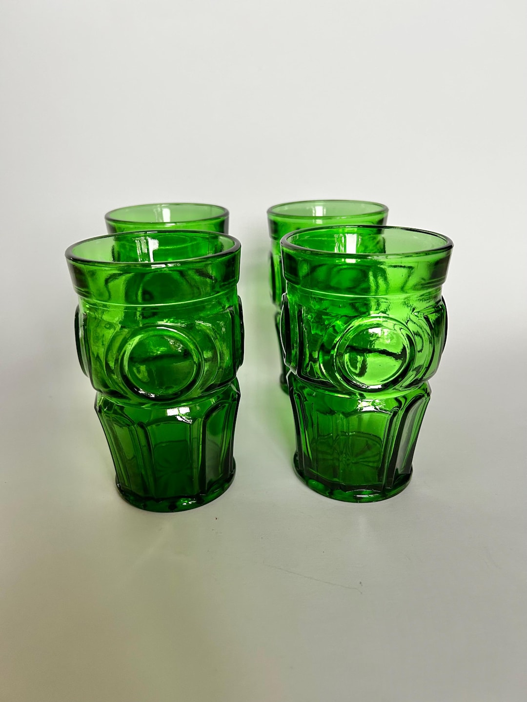 Set of 4 Vintage Wheaton Glass Company Green Bullseye Tumbler Glasses ...