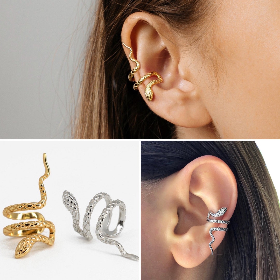 Unisex Snake Serpent Ear Cuff Gold Silver Helix Conch Wrap Huggie Cuff ...