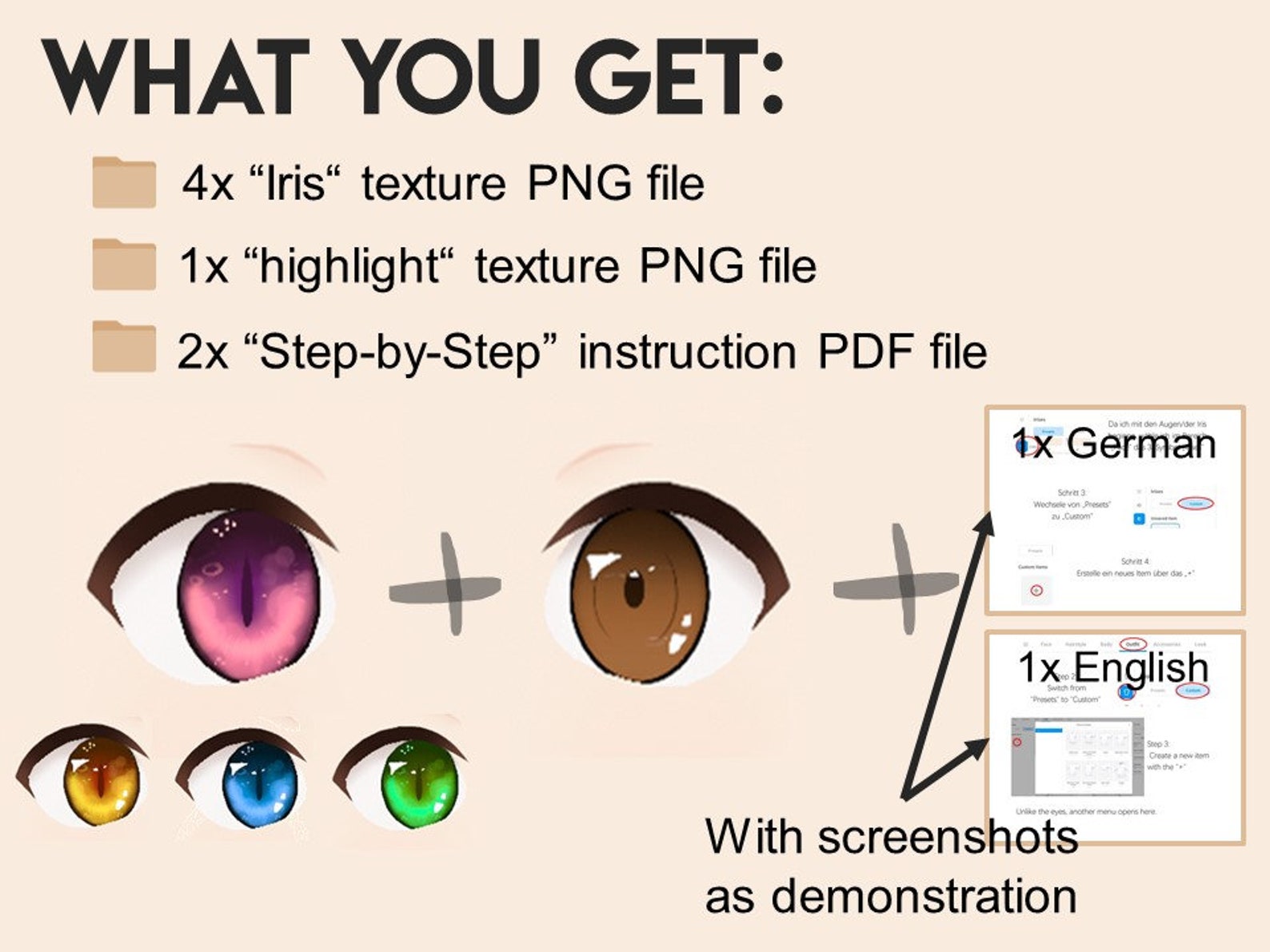 Vtuber Eyes (4 Colors) — VROID (1.4.2) Texture "iris" + "highlight ...