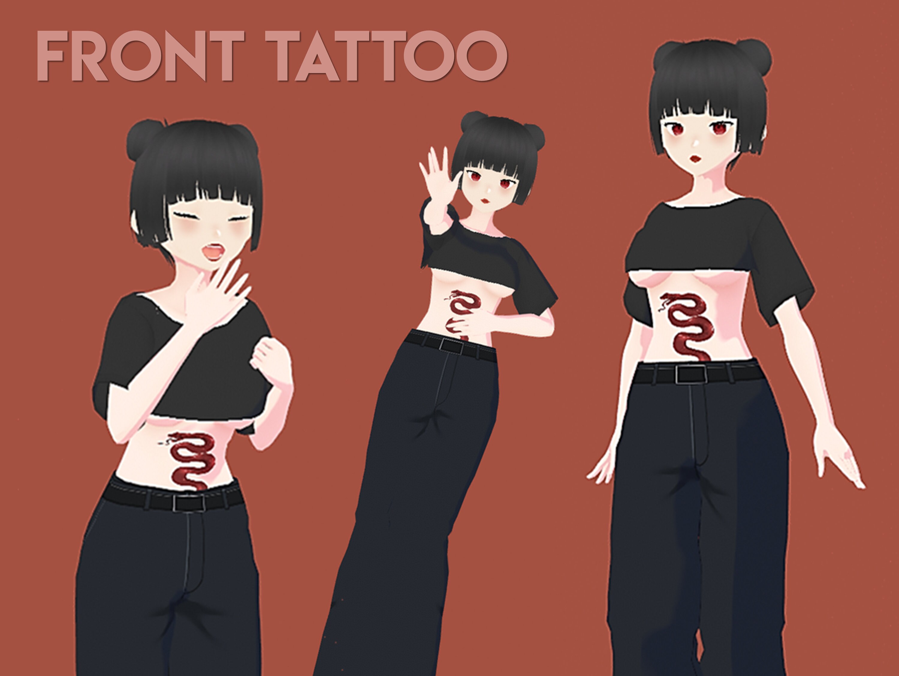 Vtuber Snake Python Tattoo With 3 Ways of Placement in 4 Colors— VROID ...