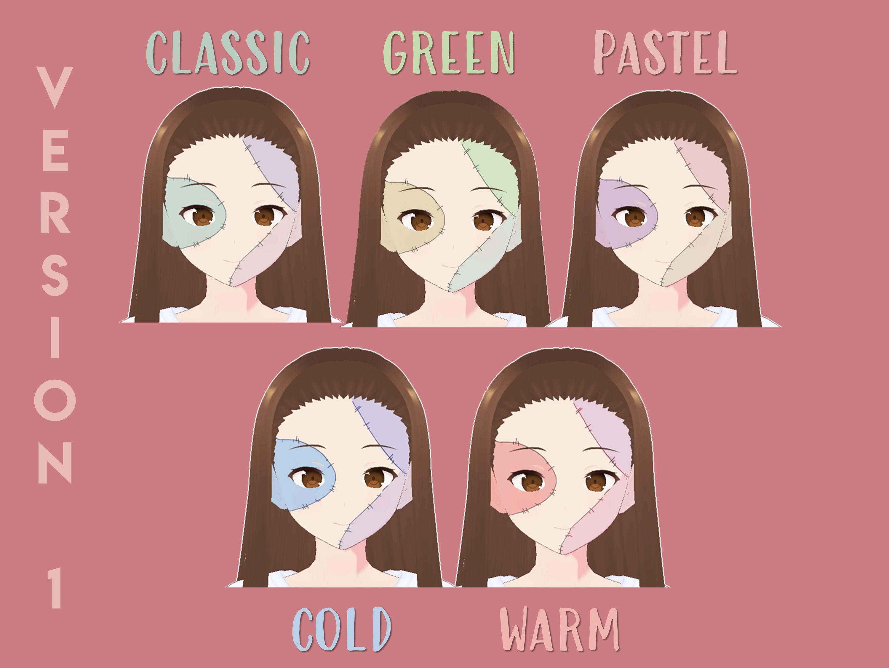 Vtuber Zombie Patchwork Face in 2 Versions — VROID (1.4.2) Texture ...