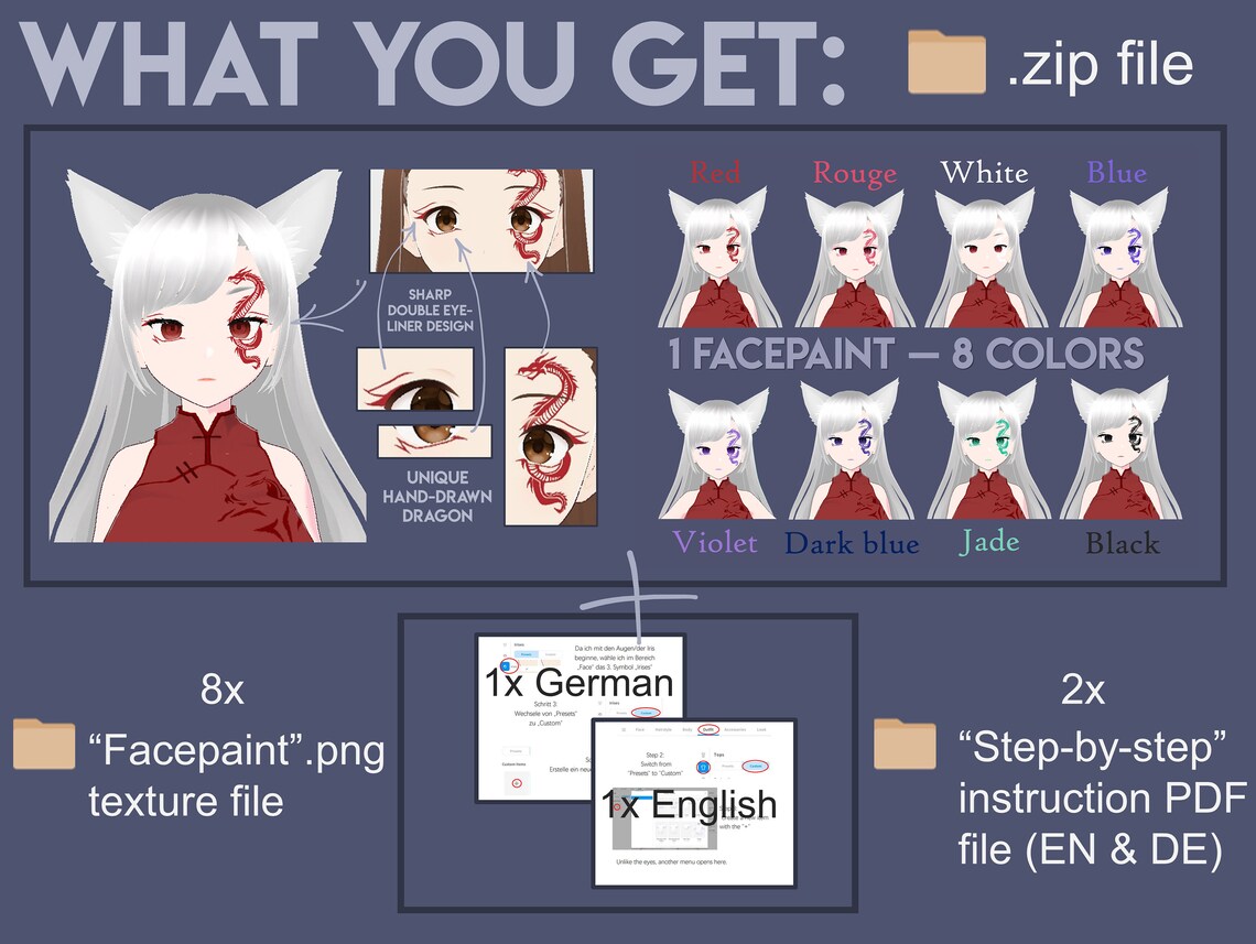 VTuber Asian Dragon Makeup in 8 Farben VROID 1.4.2 Textur FacePaint ...