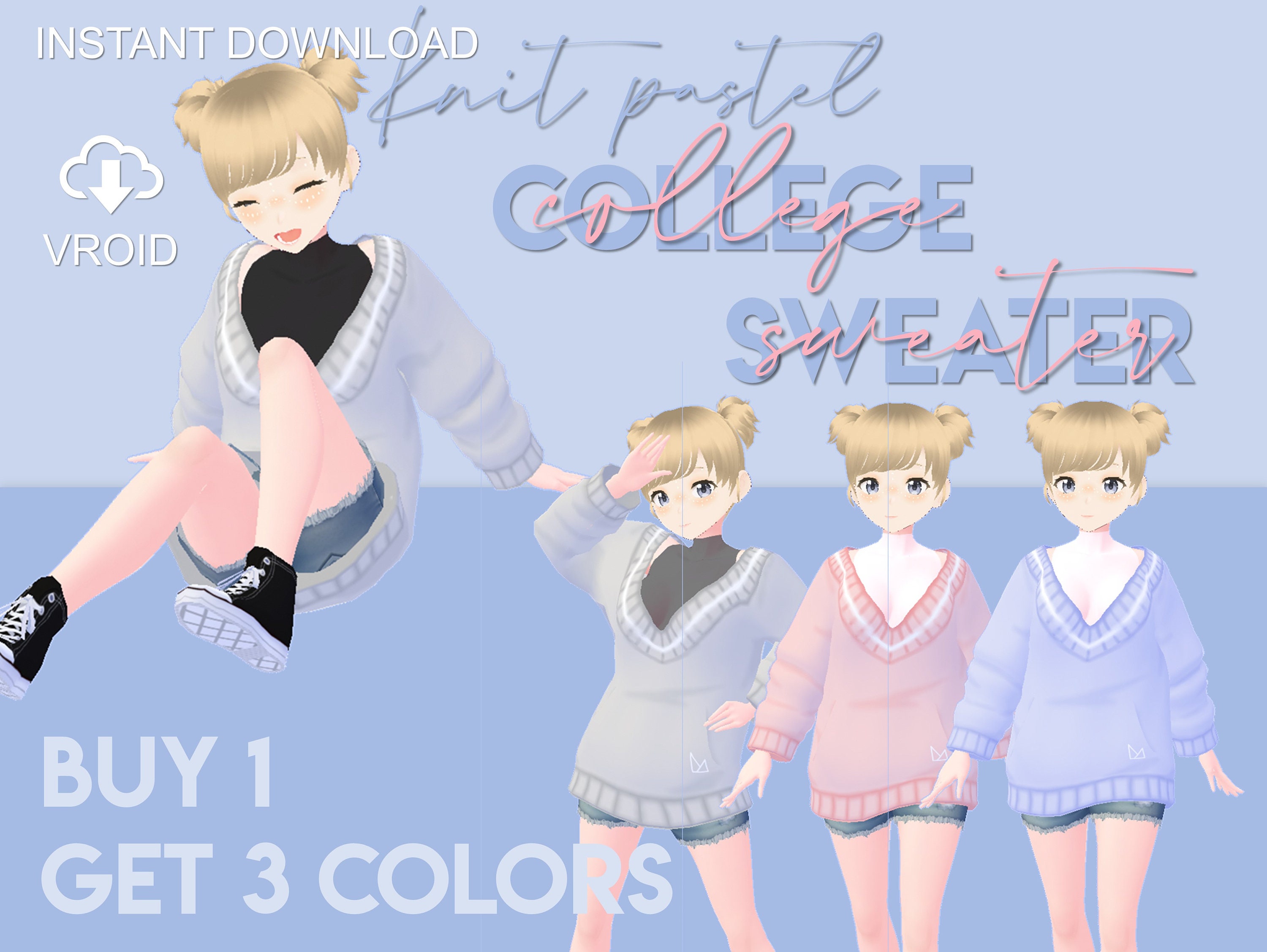Vtuber Cute College Knit Sweater With Wide V-neckline — VROID Texture "knit Hoodie" | Vtuber ...