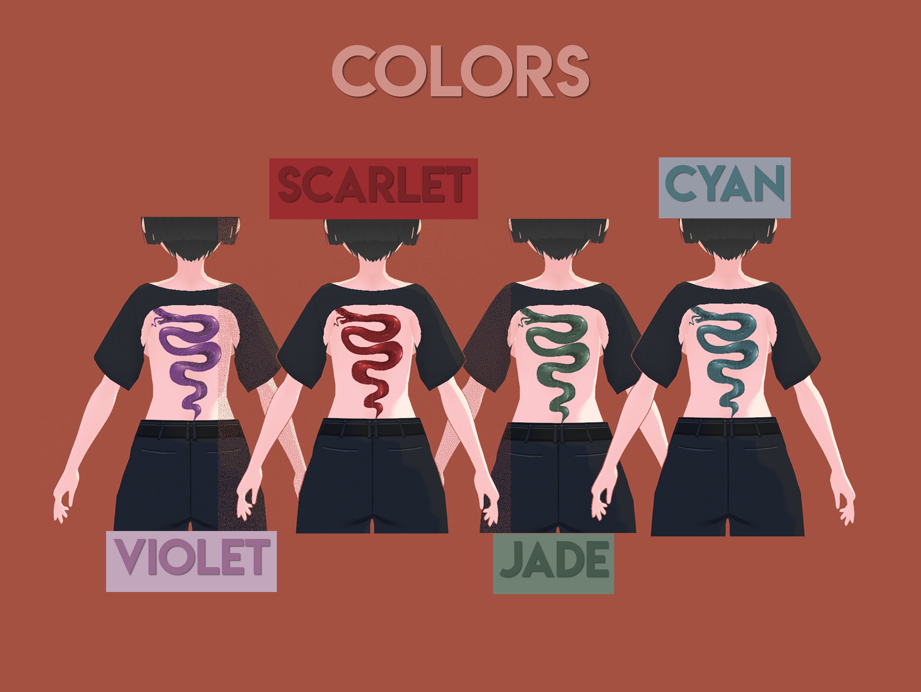 Vtuber Snake Python Tattoo With 3 Ways of Placement in 4 Colors— VROID ...