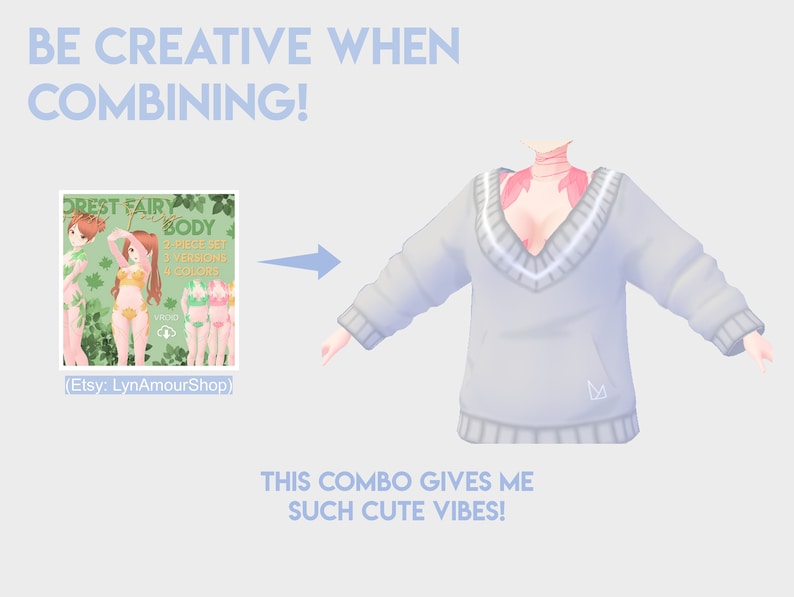 Vtuber Cute College Knit Sweater With Wide V-neckline — VROID Texture ...