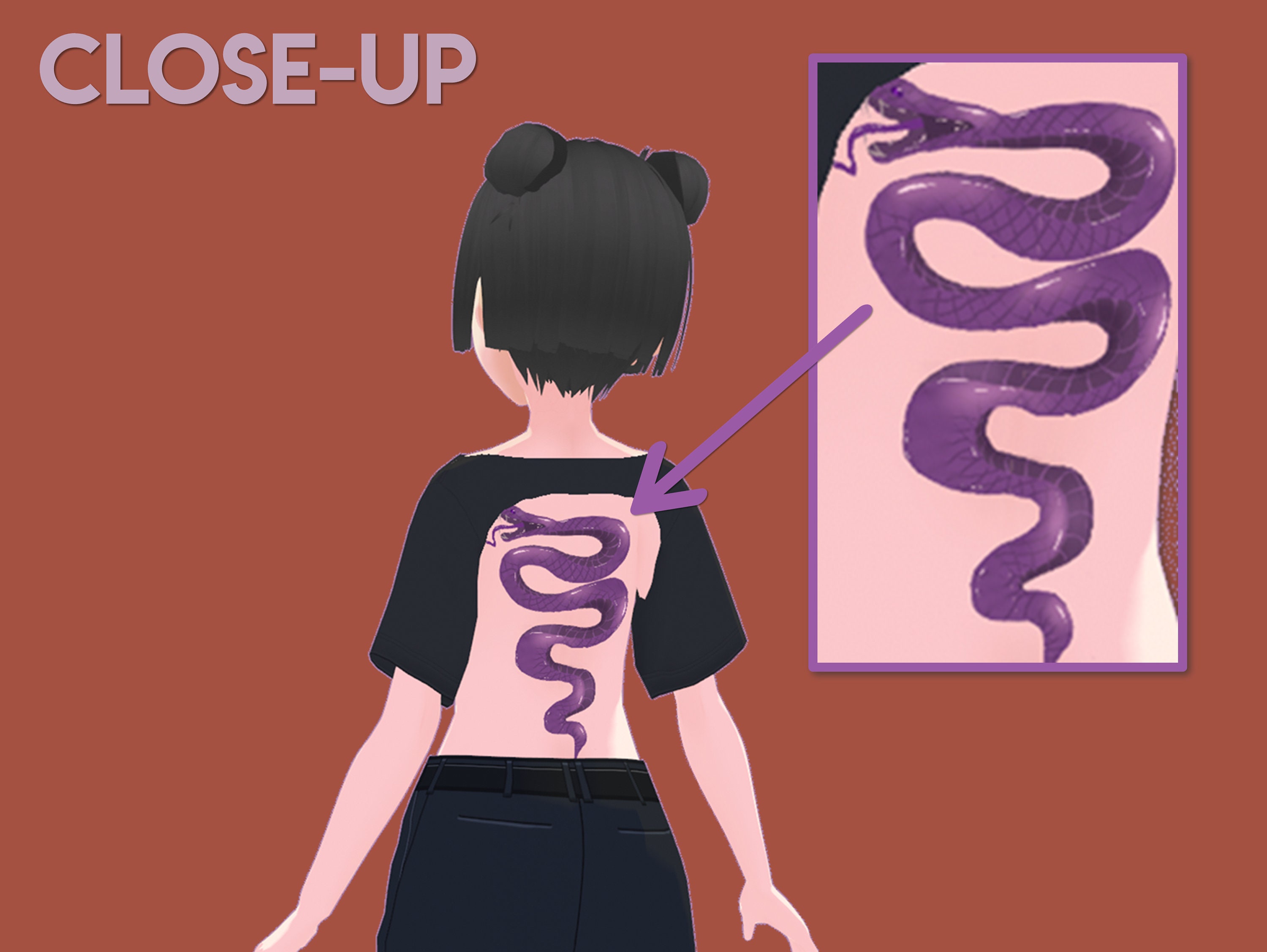 Vtuber Snake Python Tattoo With 3 Ways of Placement in 4 Colors— VROID ...