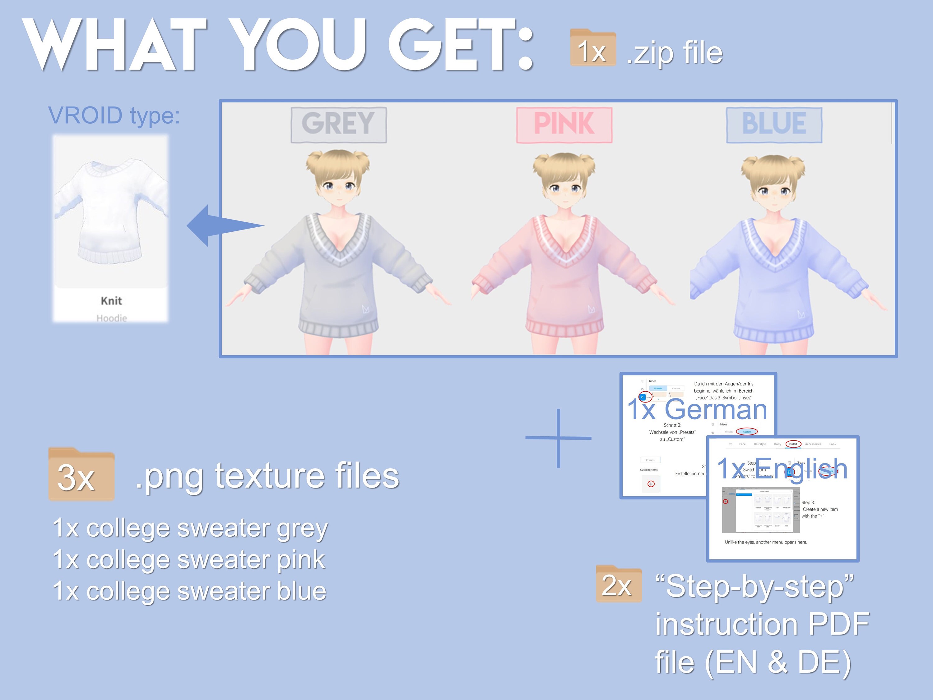 Vtuber Cute College Knit Sweater With Wide V-neckline — VROID Texture ...