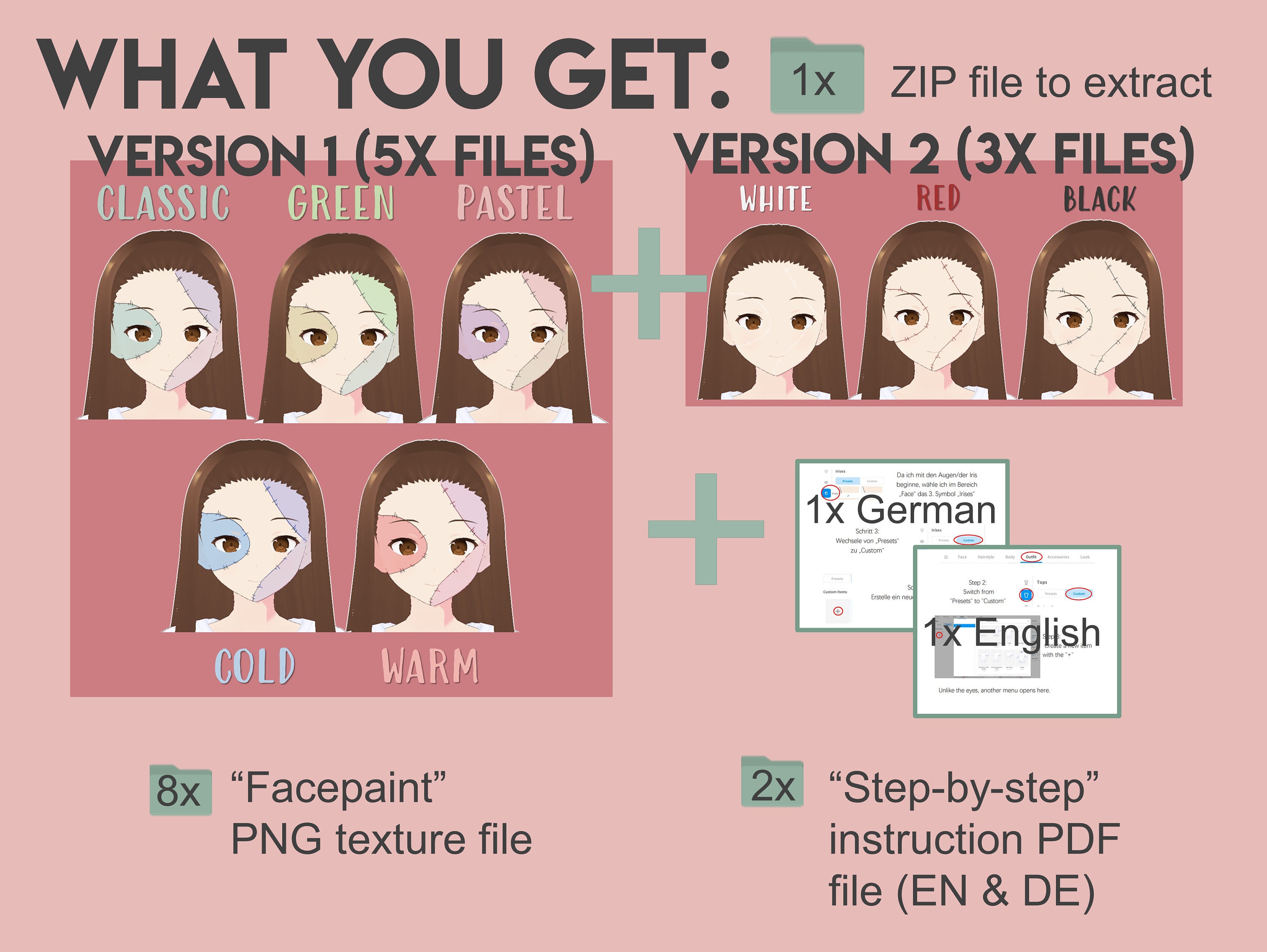 Vtuber Zombie Patchwork Face in 2 Versions — VROID (1.4.2) Texture ...