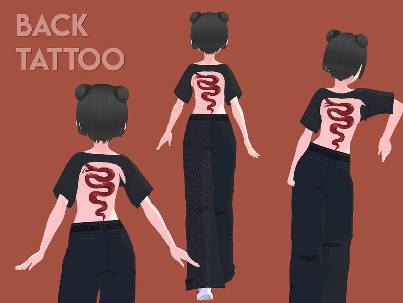 Vtuber Snake Python Tattoo With 3 Ways of Placement in 4 Colors VROID ...