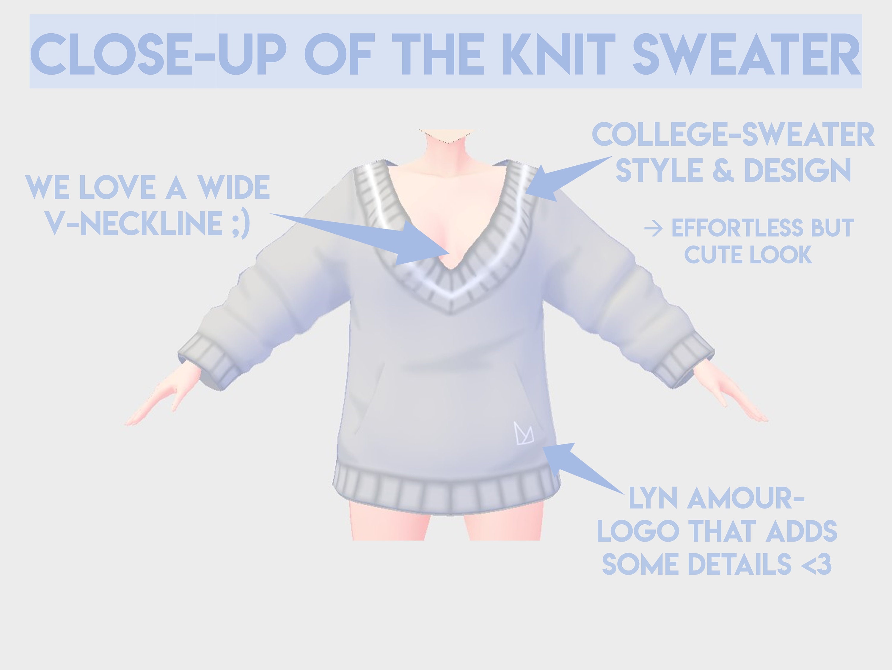 Vtuber Cute College Knit Sweater With Wide V-neckline — VROID Texture ...