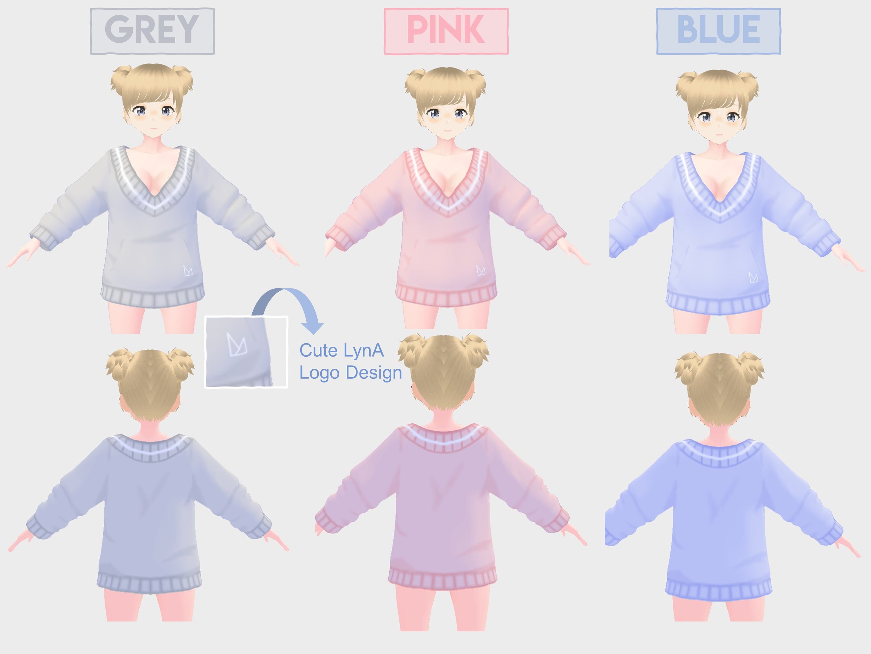 Vtuber Cute College Knit Sweater With Wide V-neckline — VROID Texture ...