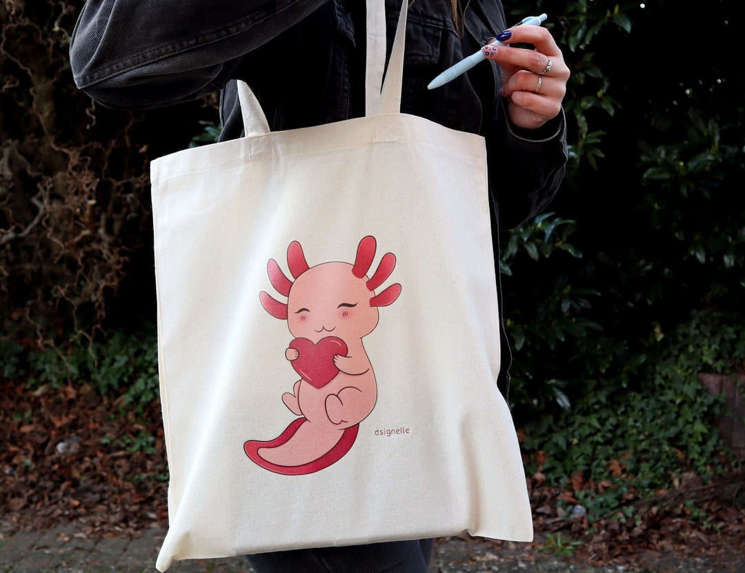 Cute Axolotl Tote Bag | Animal Jute Bag | Birthday Gift | School ...